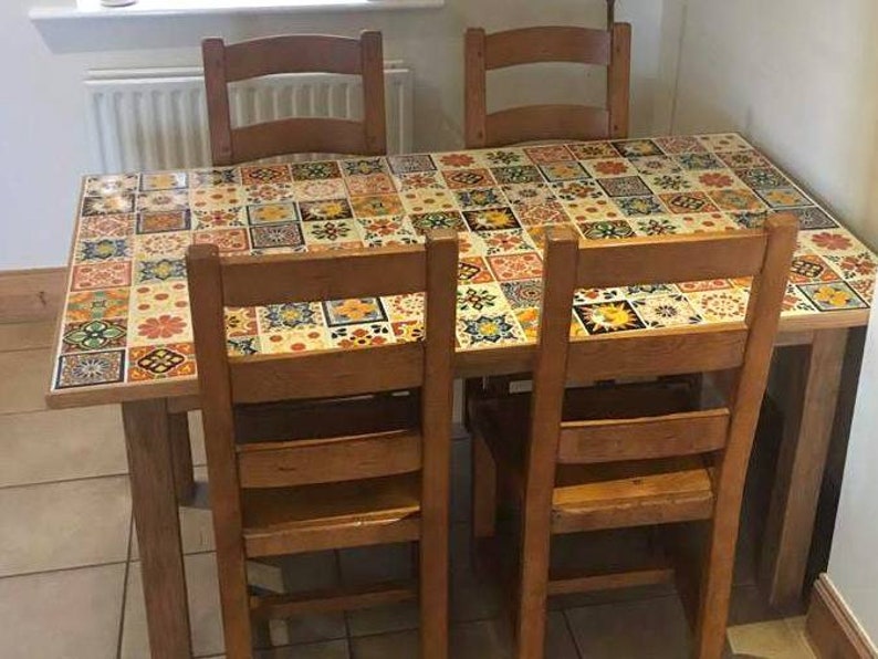Kitchen Table in Solid Oak With Mexican Tiles - Etsy