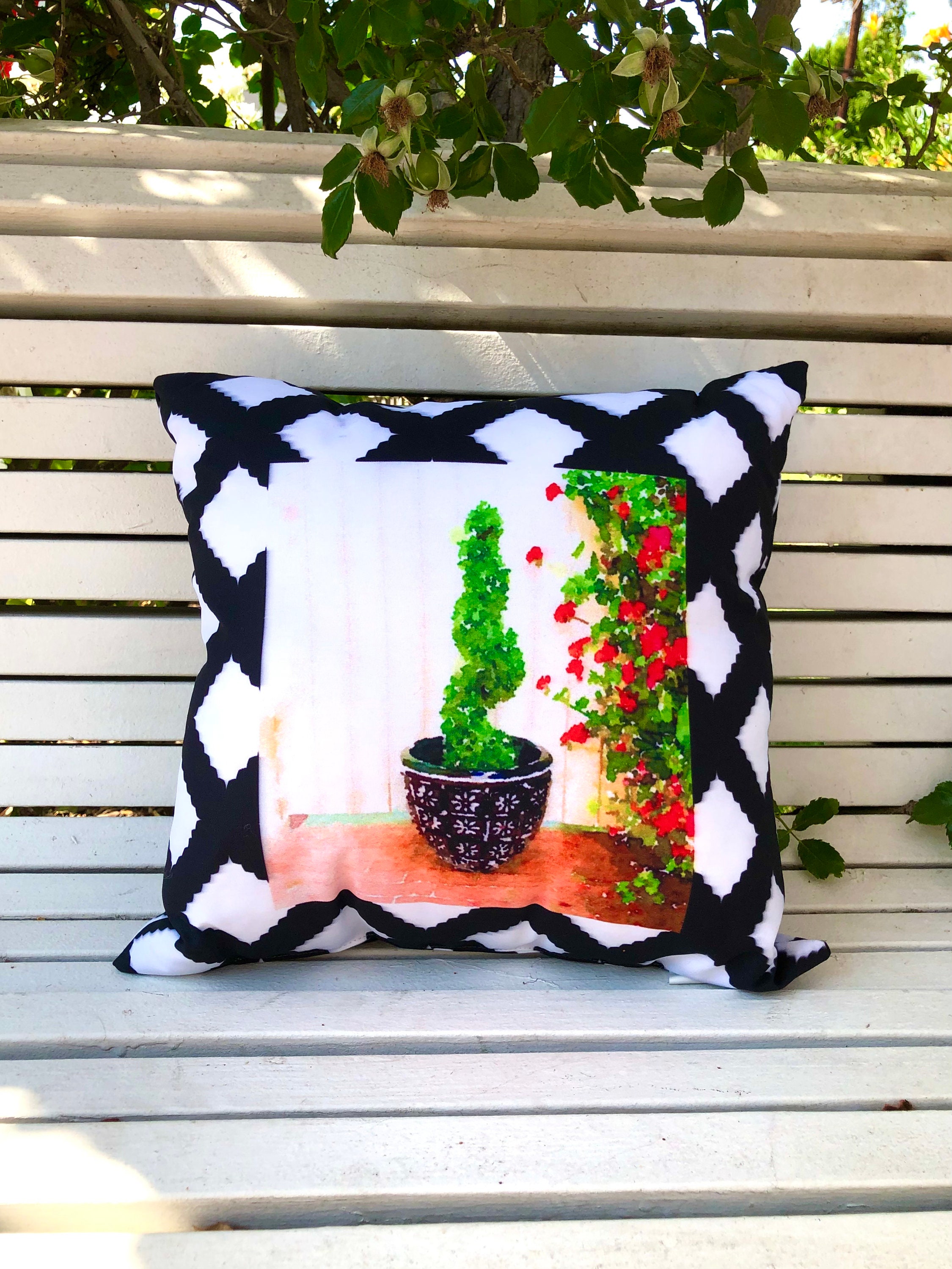Topiary Pillow With Trellis Border - Etsy