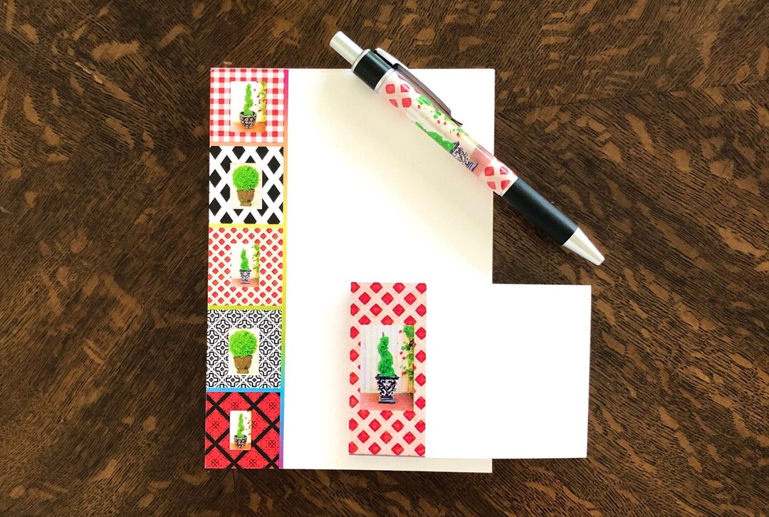 Topiary Stationery Set/post-it® Notes/note Pads/pen/red/black/trellis ...
