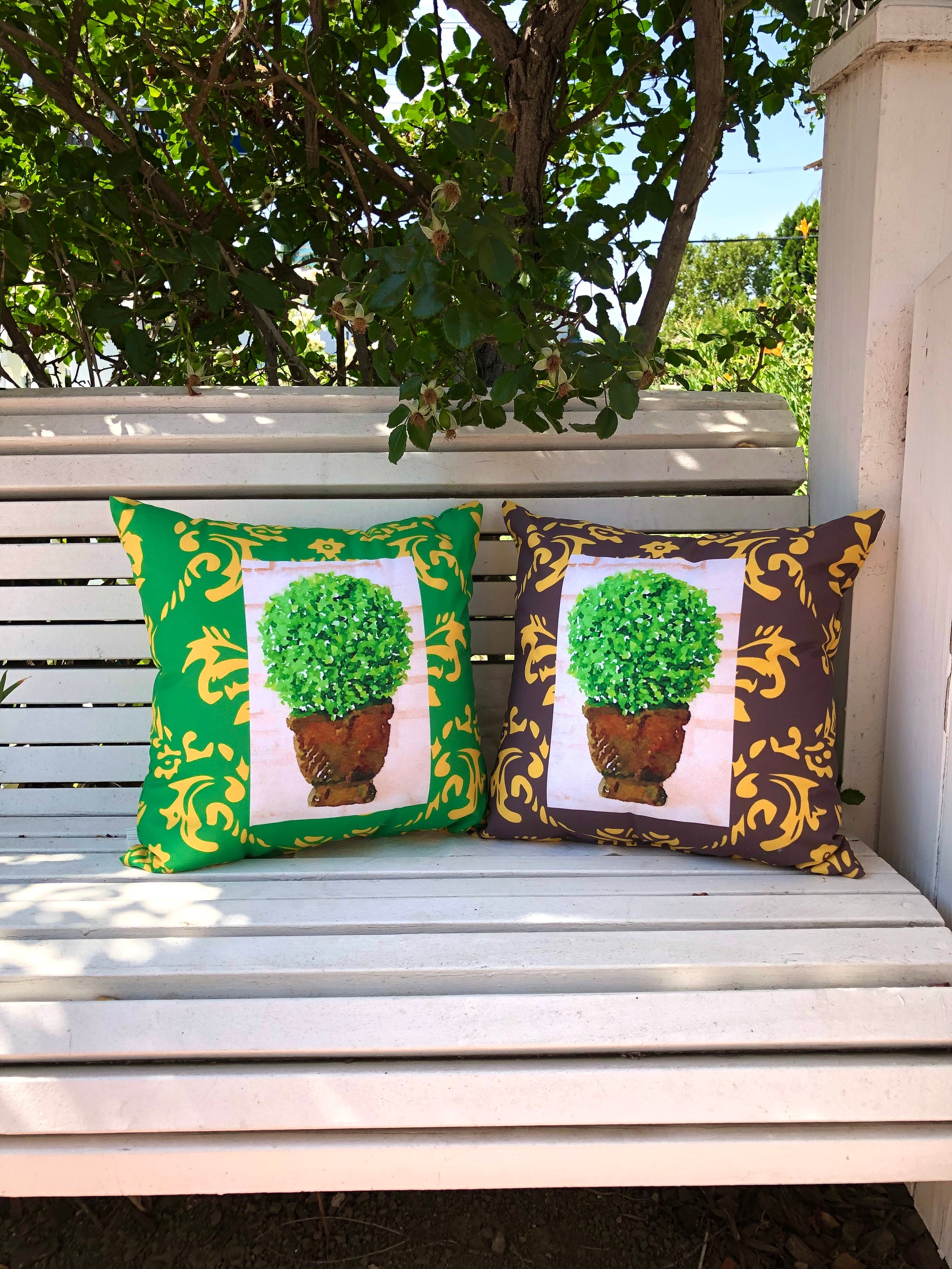 Topiary Pillow With Damask Border - Etsy