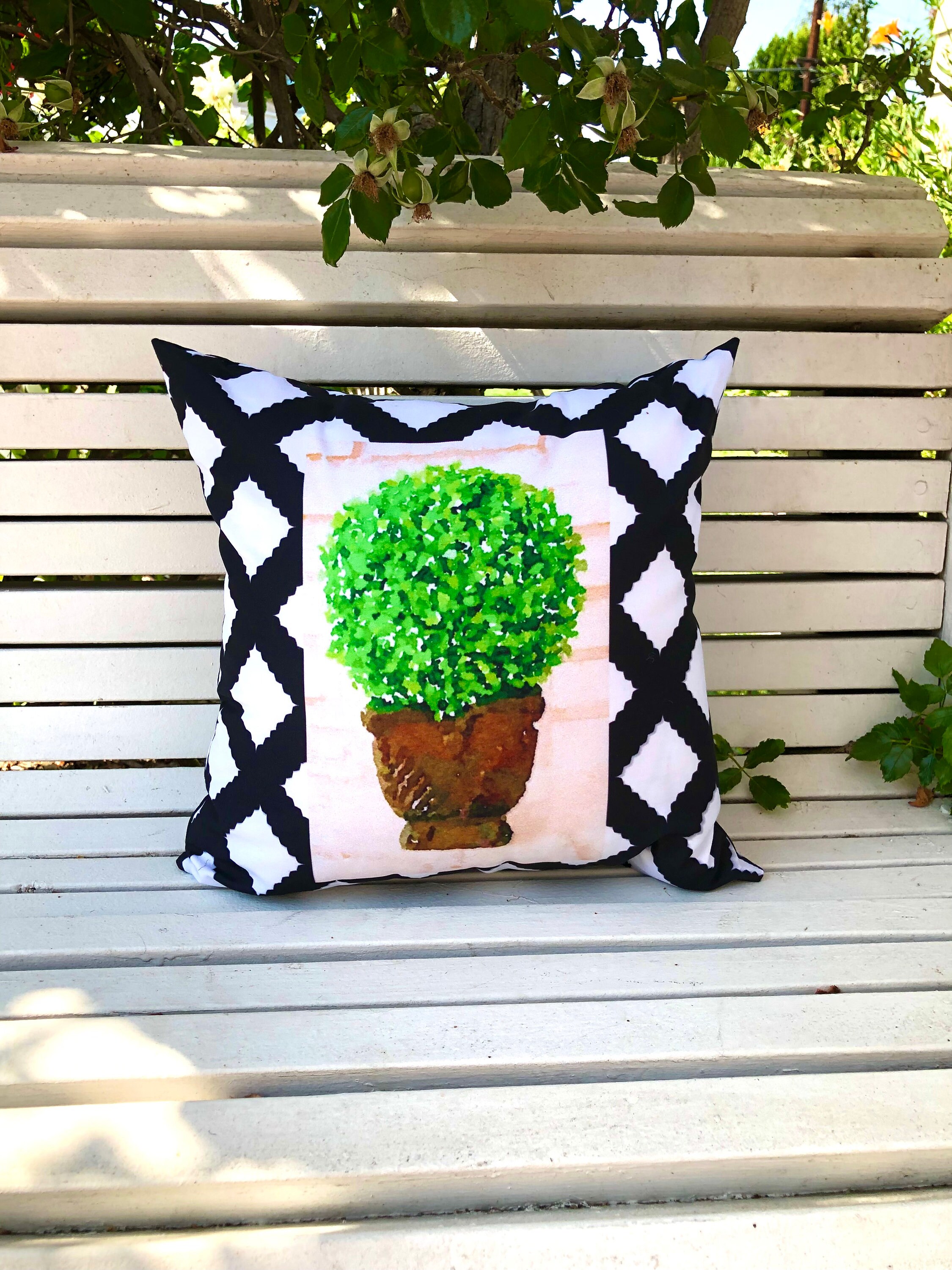 Topiary Pillow With Trellis Border - Etsy