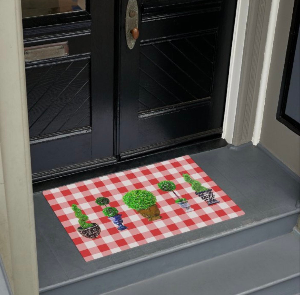 Topiary/gingham/trellis/front Porch/indoor Porch, Welcome Mat/door Mat ...