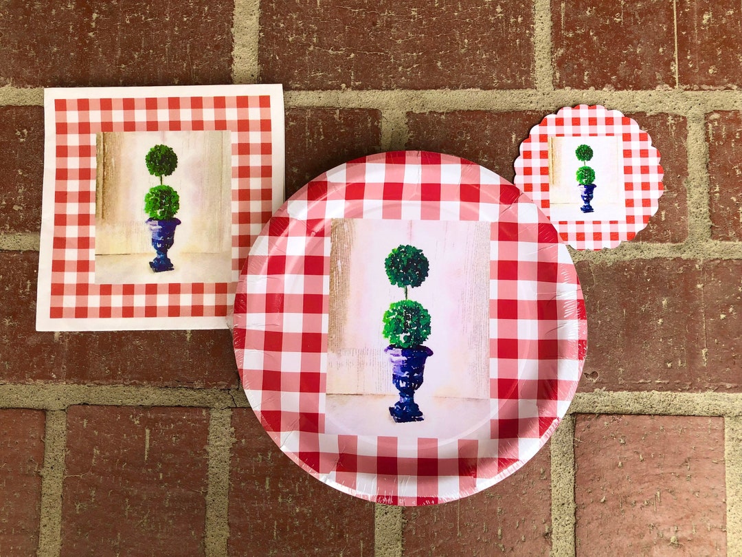 Red Gingham Check Topiary Paper Plate Set - Etsy