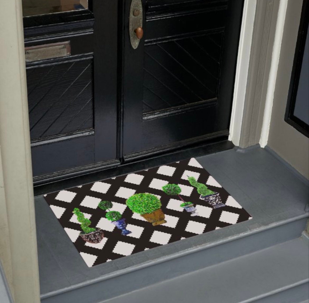 Topiary/gingham/trellis/front Porch/indoor Porch, Welcome Mat/door Mat ...