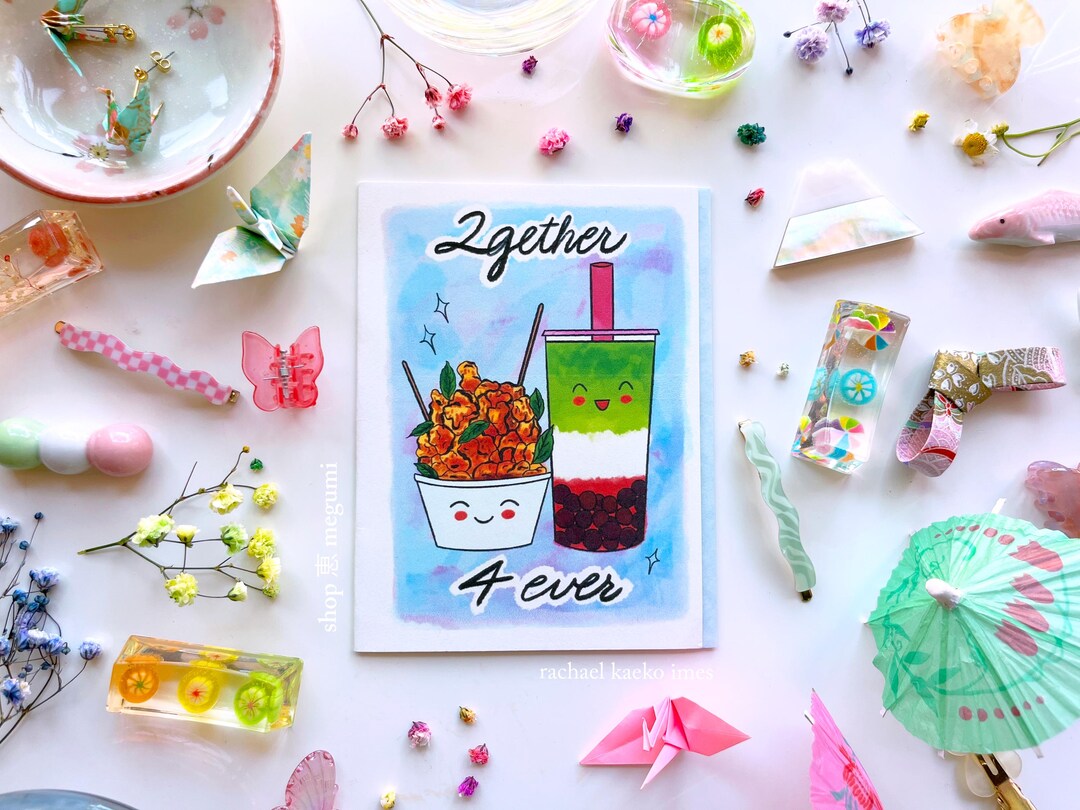2gether 4ever - Boba and Popcorn Chicken Greeting Card | Asian Birthday ...
