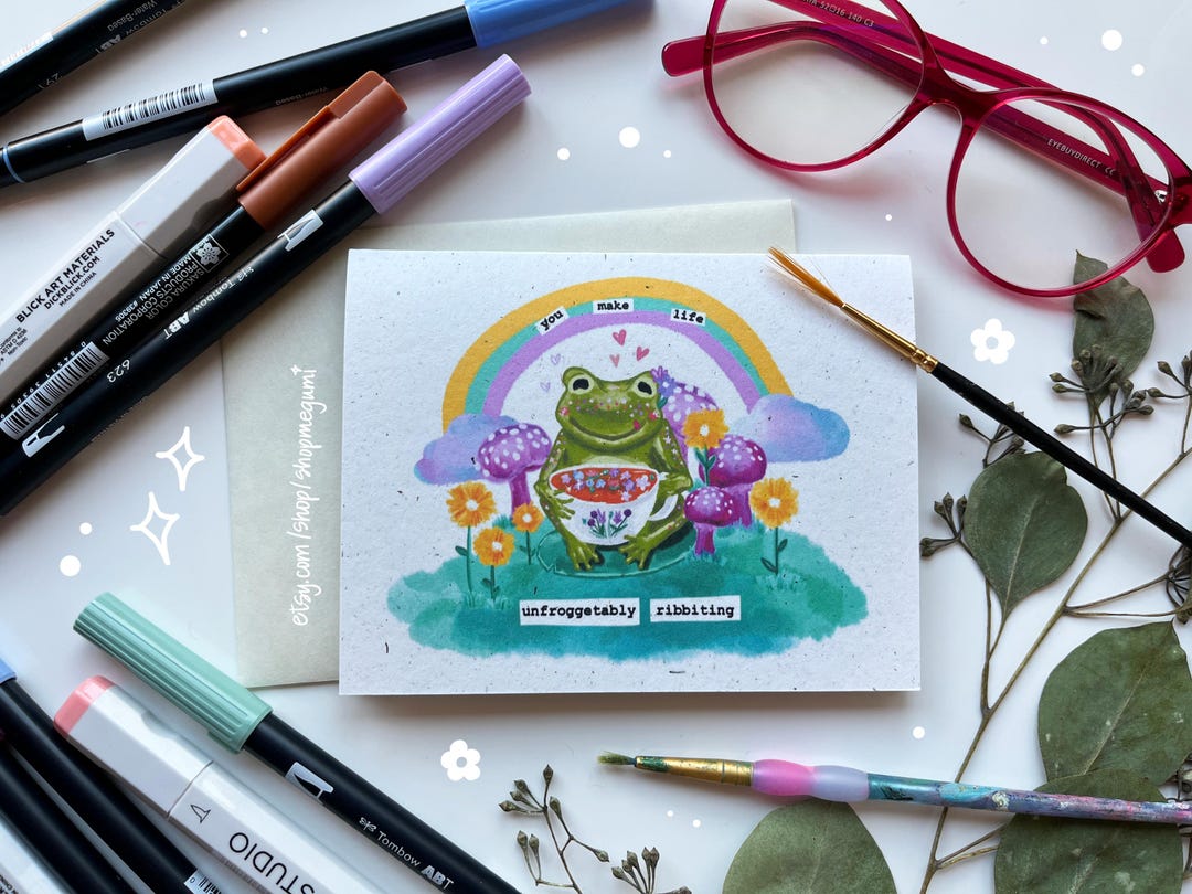 Unfrogettably Ribbiting Cute Froggy Tea Greeting Card Cute Frog ...