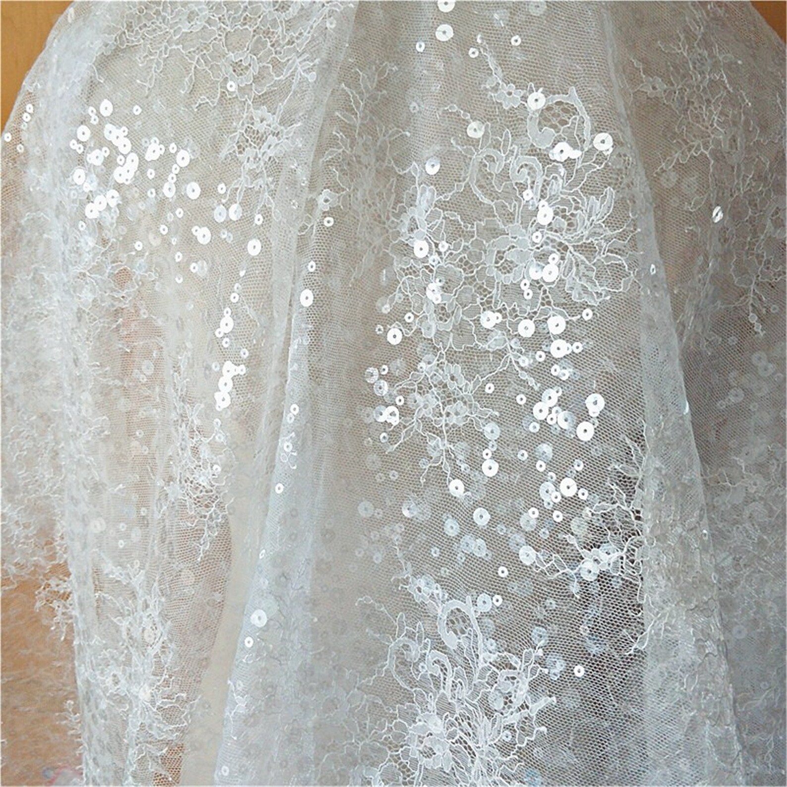 Exquisite Sequin Lace Fabric, Wedding Dress Fabric, Bridal Veil Lace ...