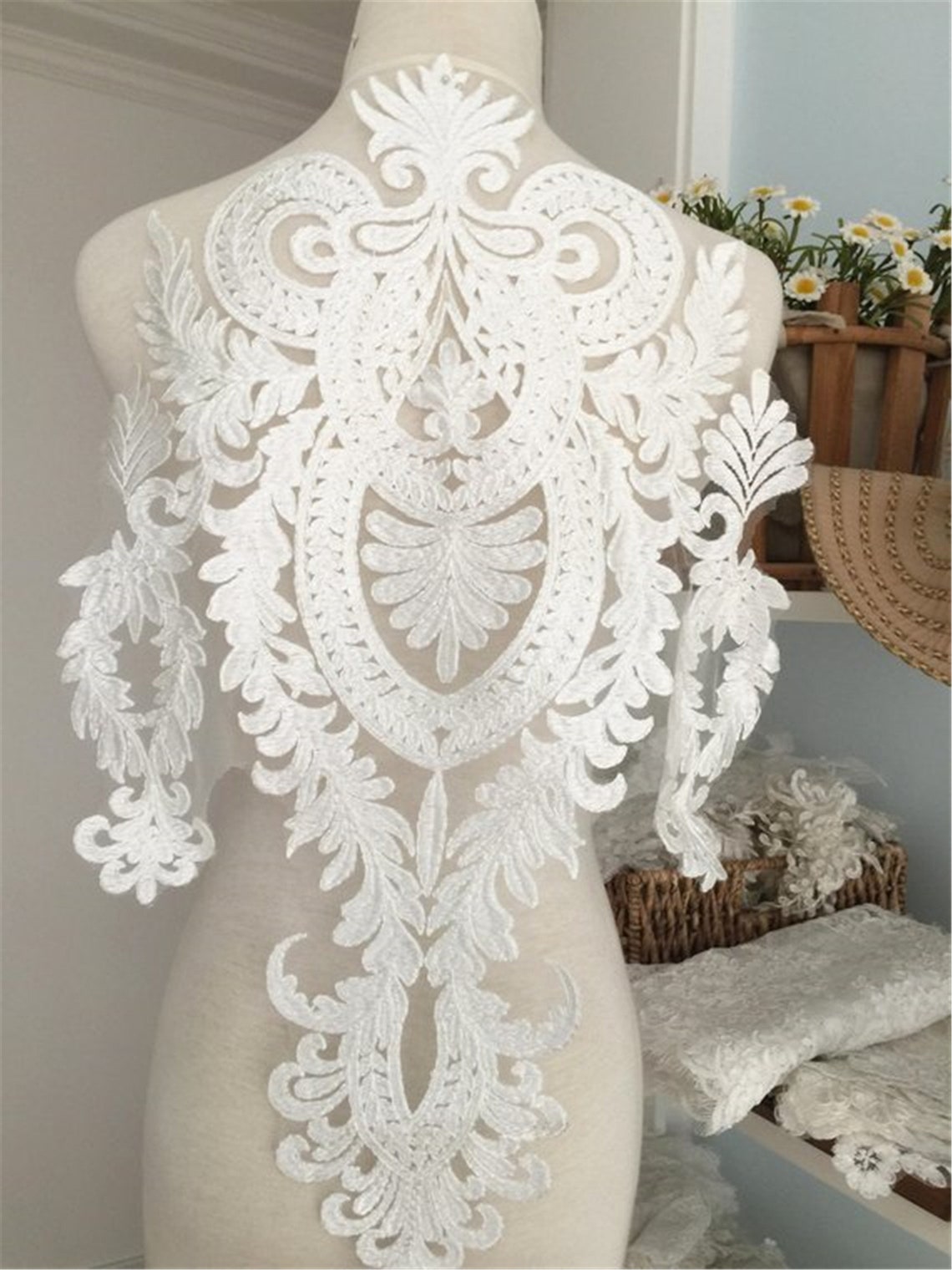 Elegant Embroidered Lace Applique, Super Large Lace Applique for ...