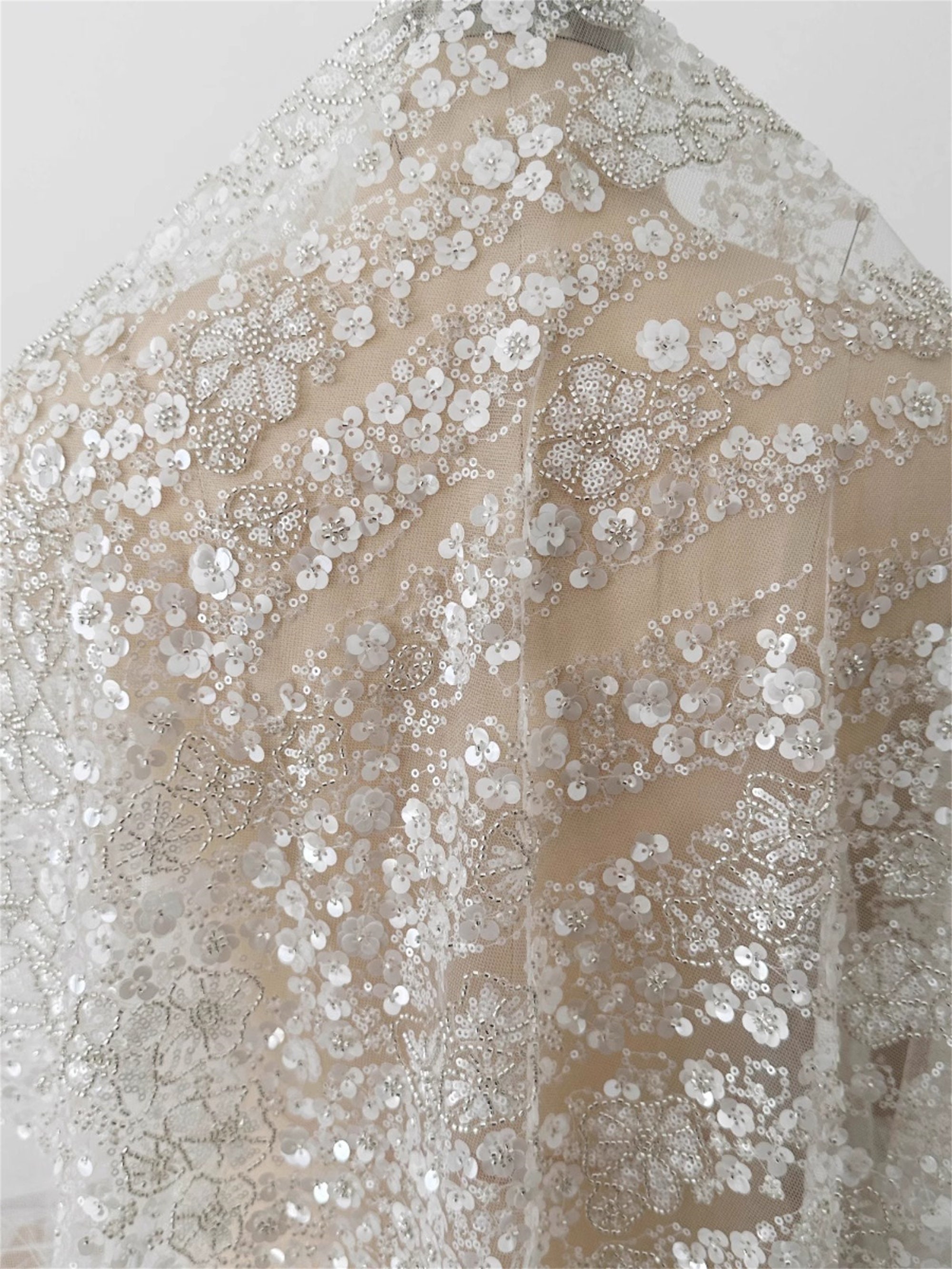 Floral Lace Fabric for Wedding Dress, Evening Dress Gown Lace, Sequin ...
