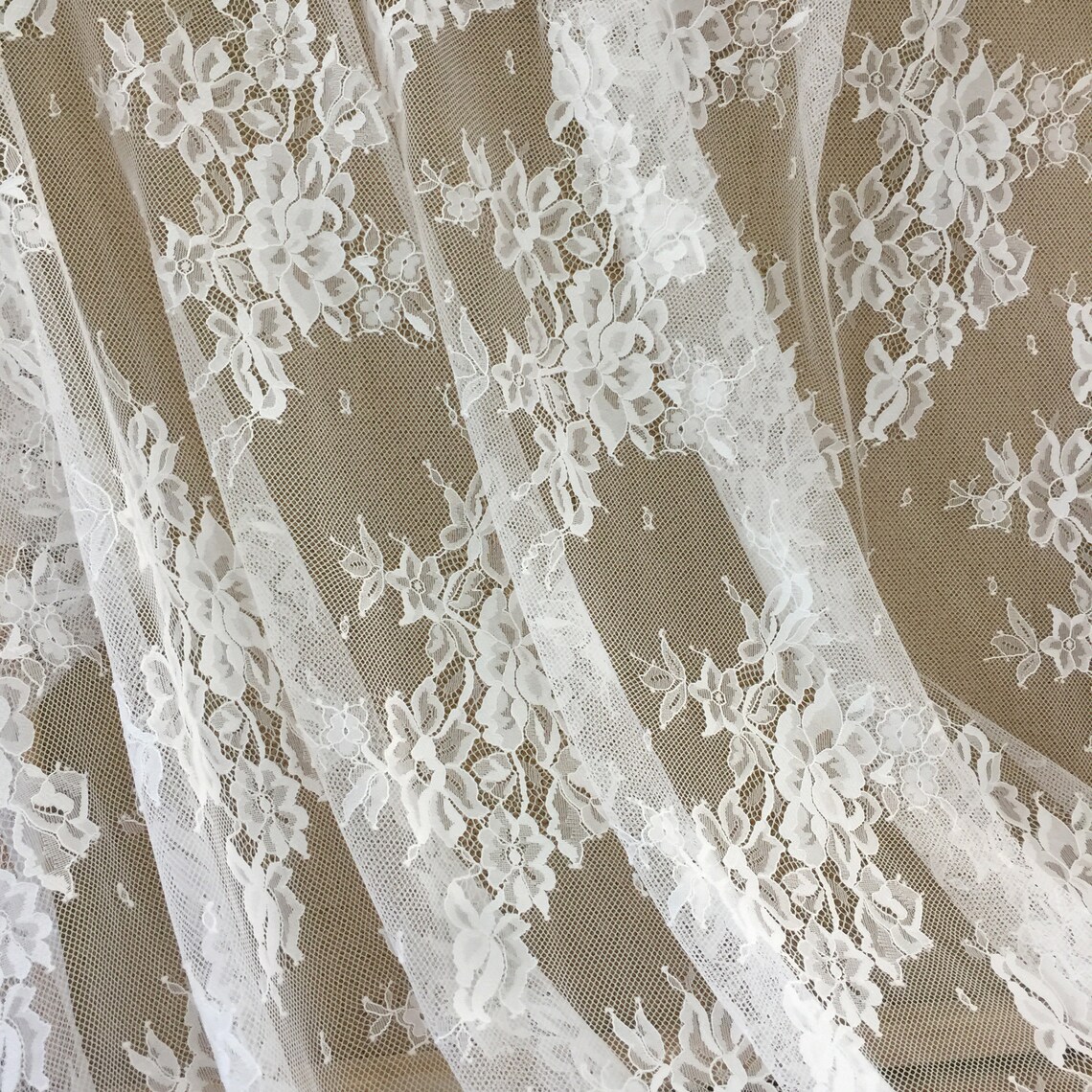 Elegant French Lace Fabric, Chantilly Lace, Floral Lace Fabric, Wedding ...