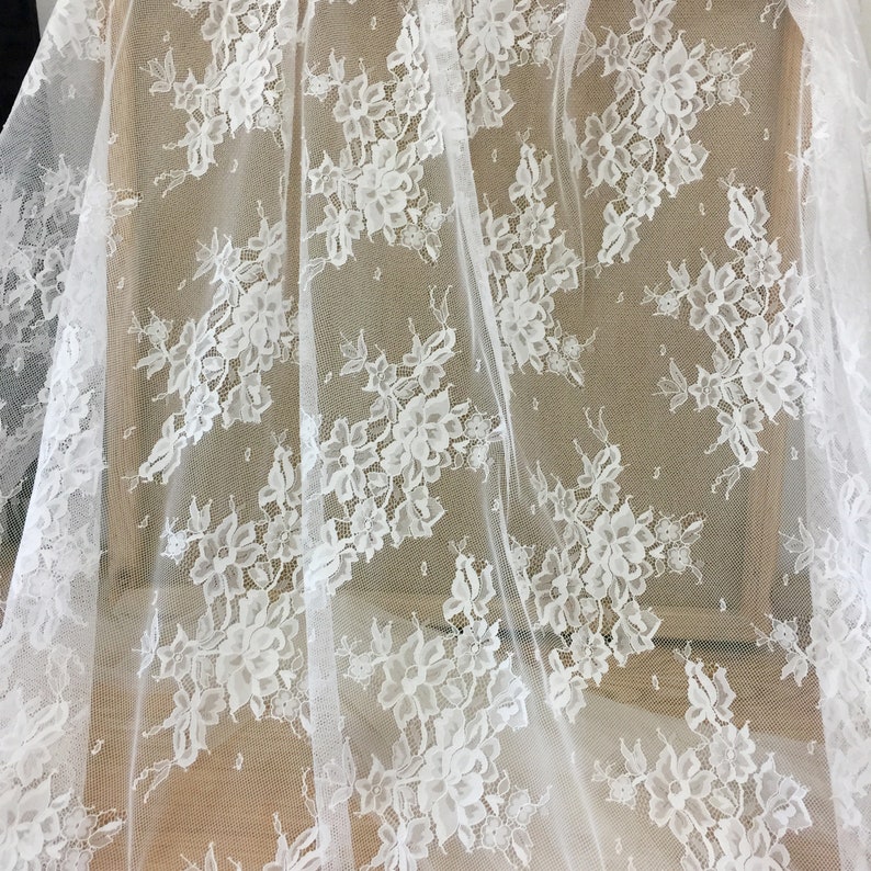 Elegant French Lace Fabric, Chantilly Lace, Floral Lace Fabric, Wedding ...