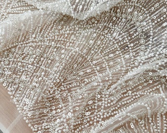 3D Beaded Lace Fabric for Wedding Dress, Gown Bridal Lace Wedding Dress Fabric, Sequin Lace ...