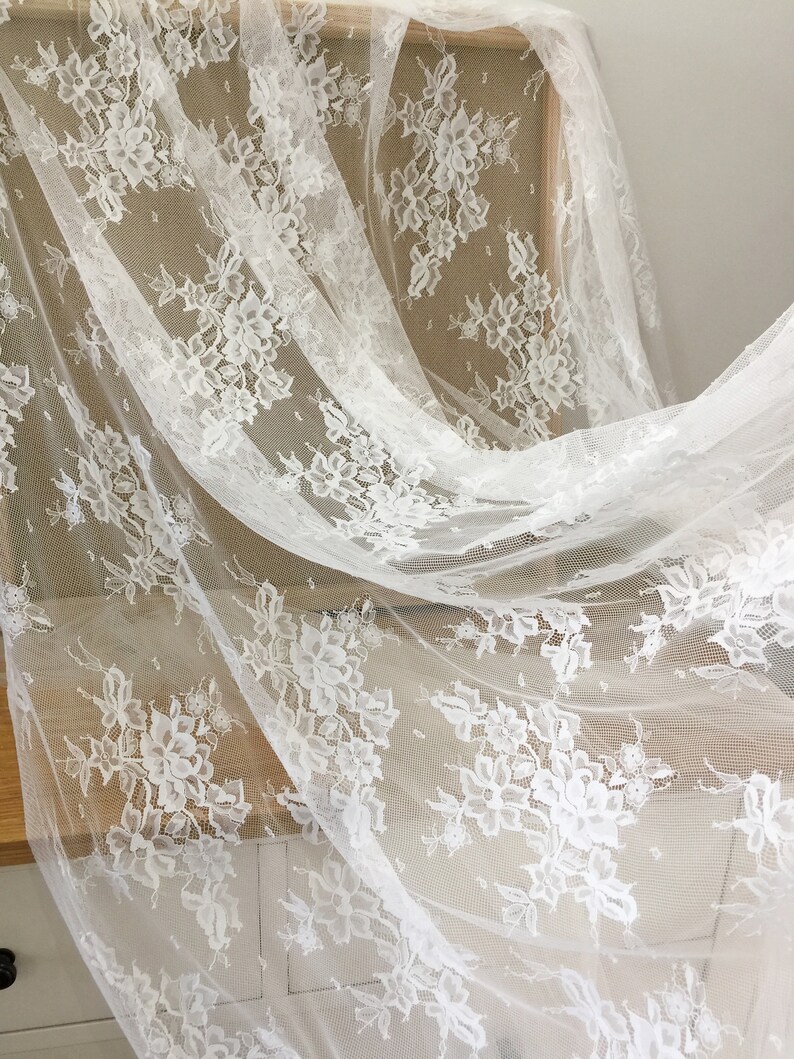 Elegant French Lace Fabric, Chantilly Lace, Floral Lace Fabric, Wedding ...