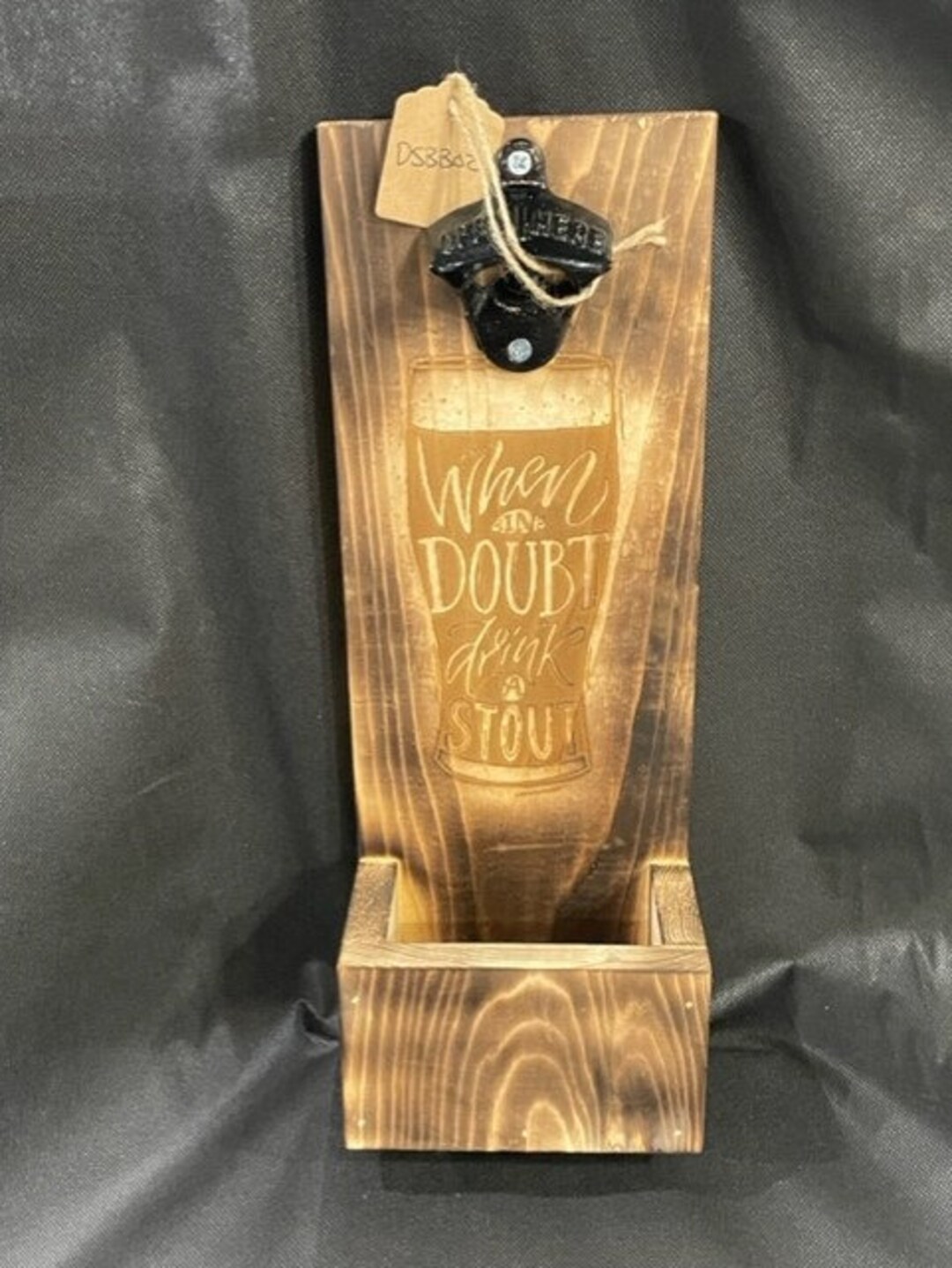 Wooden Bottle Opener With Bottle Cap Catcher. Drink Stout Laser ...