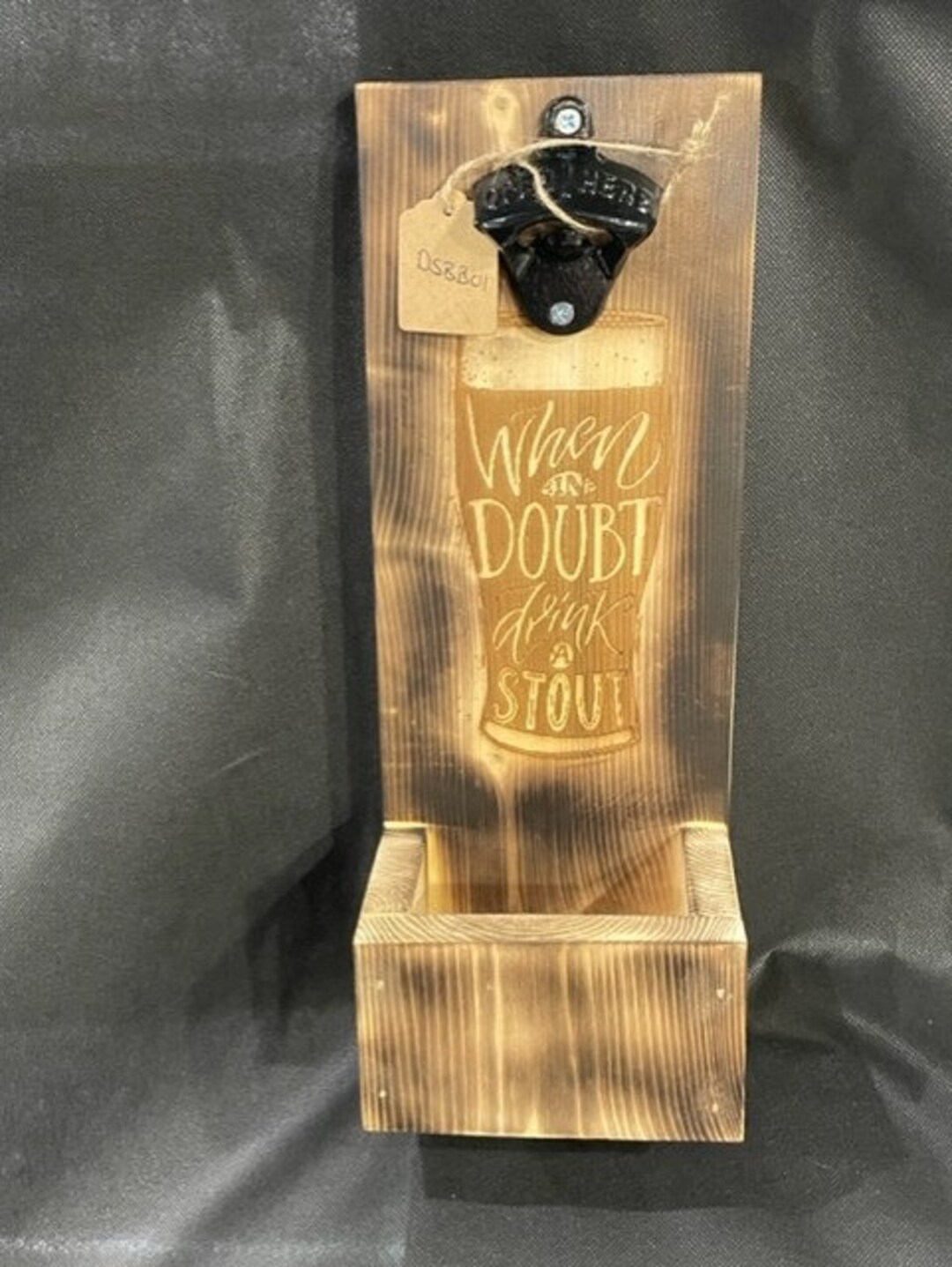 Wooden Bottle Opener With Bottle Cap Catcher. Drink Stout Laser ...