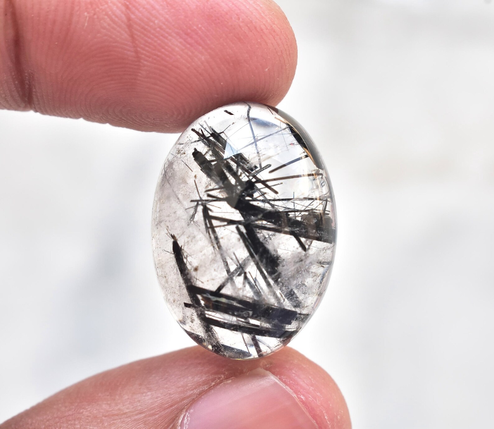 Black Rutile Quartz Cabochon / Black Rutilated Quartz Gemstone | Etsy