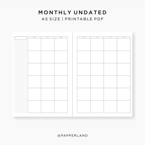 Printable Monthly Insert Mo2p Undated Inserts Monthly | Etsy