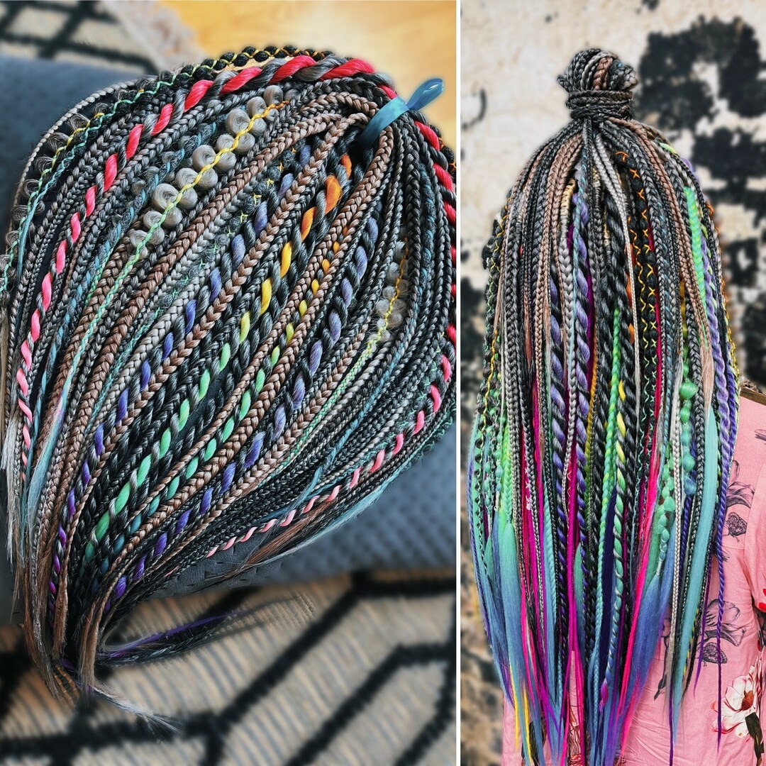 Grey and Raibow Set of Synthetic Dreads and Braids, Dreadlocks, Custom ...