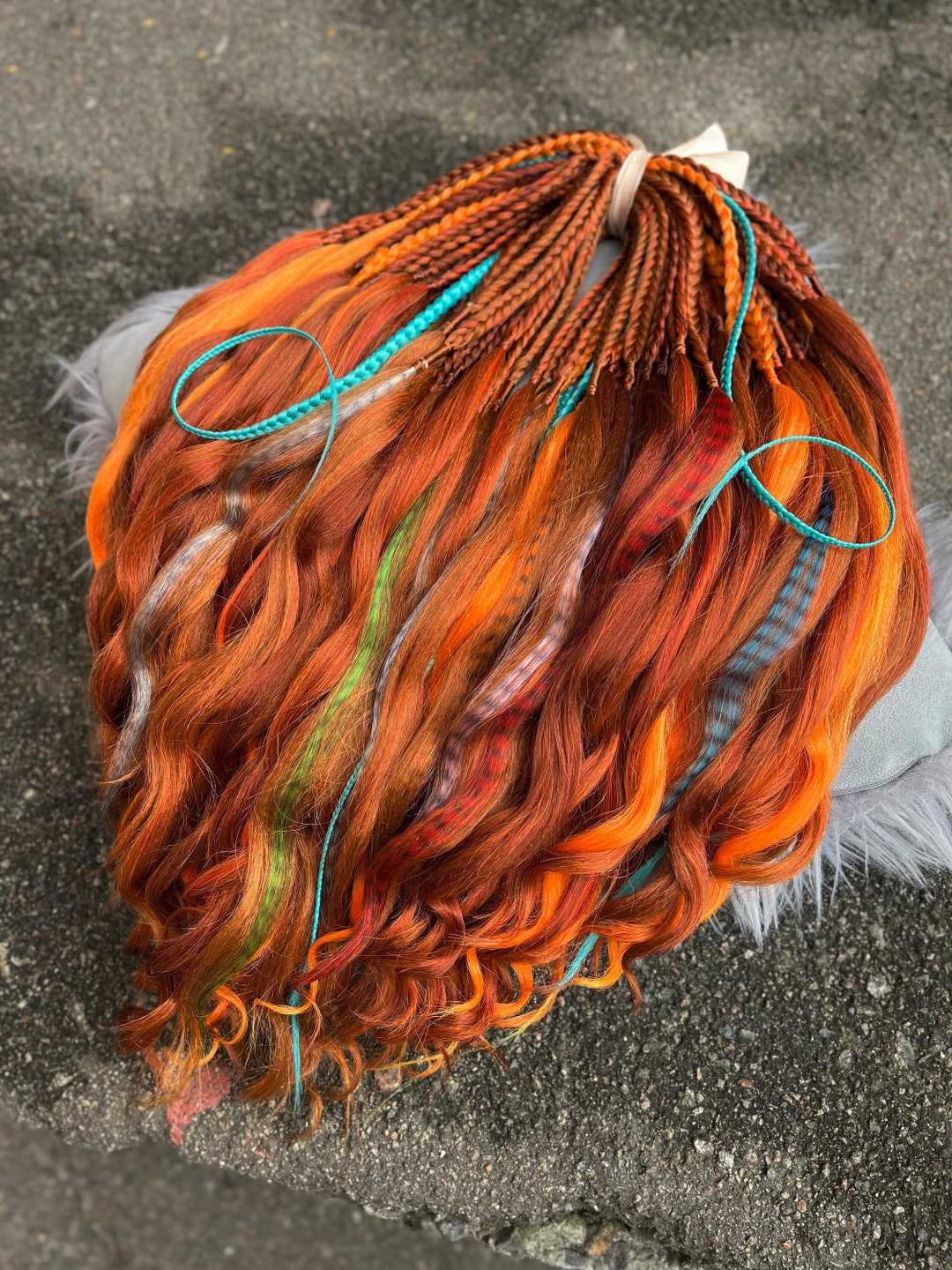 Ginger With Feathers Set of 55 Synthetic Double Ended Braids and Dreads ...