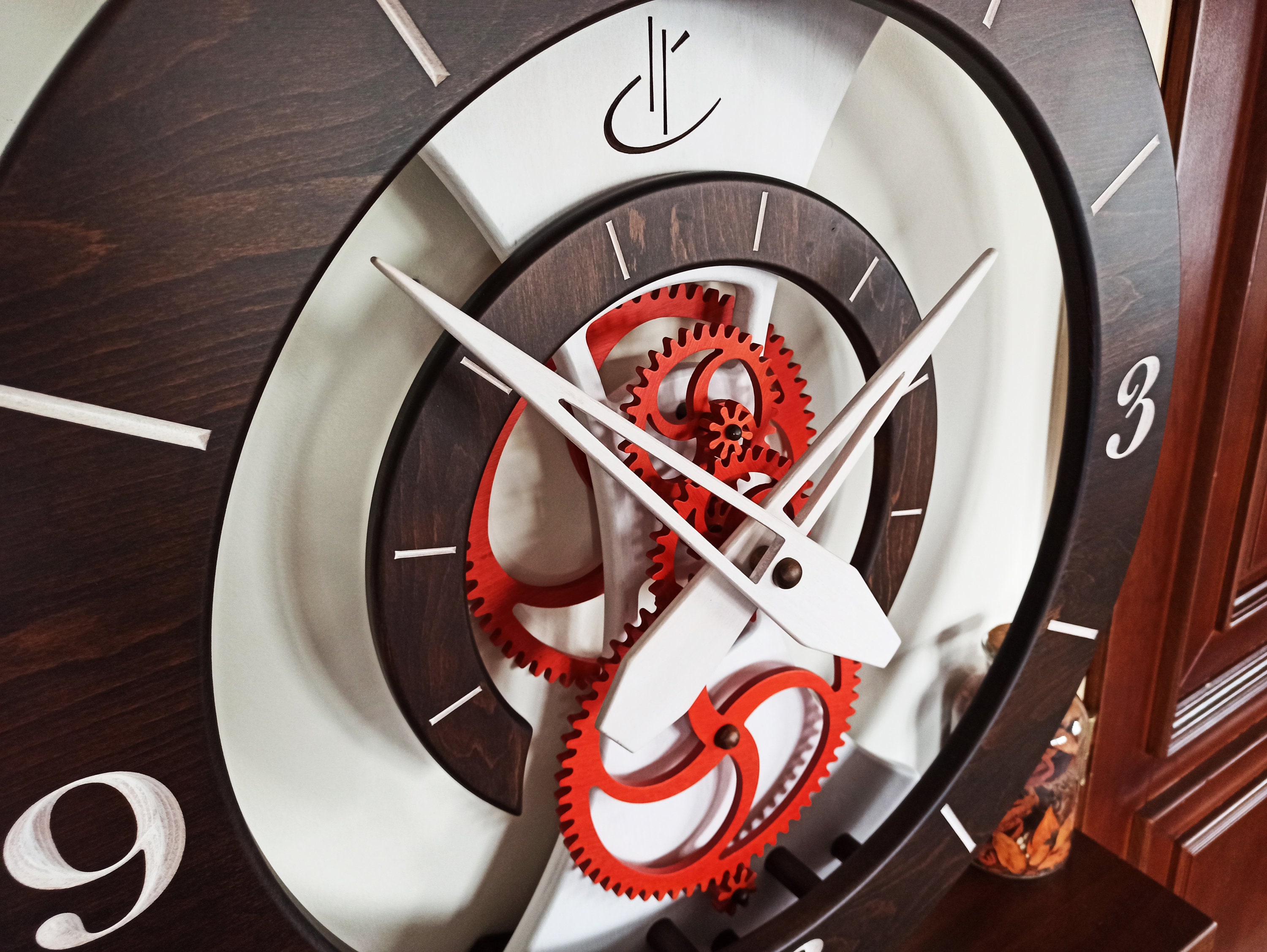 Large Wooden Wall Clock, Wooden Gear Clock, Wood Art, Housewarming Gift ...