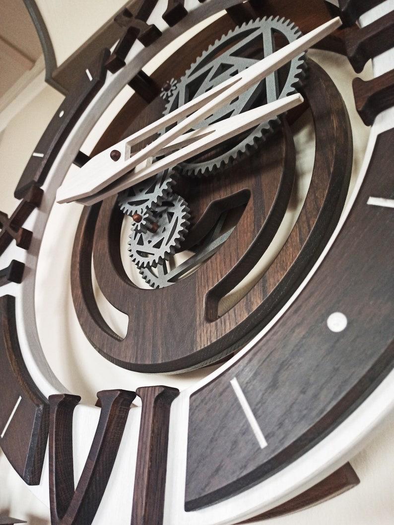 Large Wooden Wall Clock, Wooden Gear Clock, Wood Art, Housewarming Gift ...