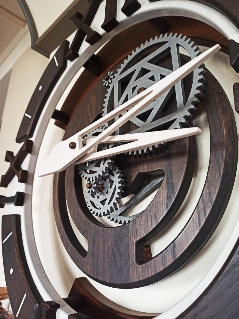 Large Wooden Wall Clock, Wooden Gear Clock, Wood Art, Housewarming Gift ...