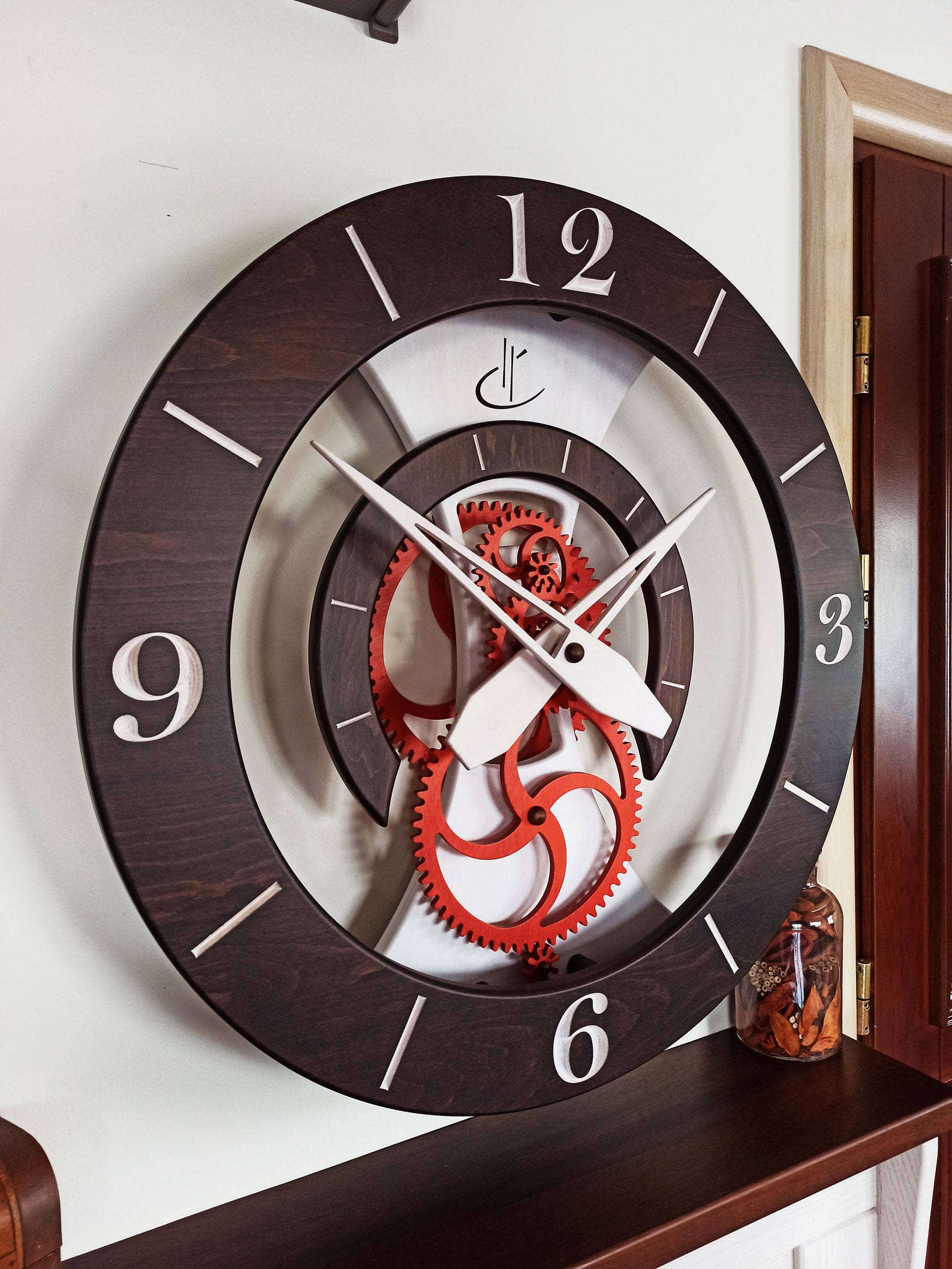 Large Wooden Wall Clock, Wooden Gear Clock, Wood Art, Housewarming Gift ...