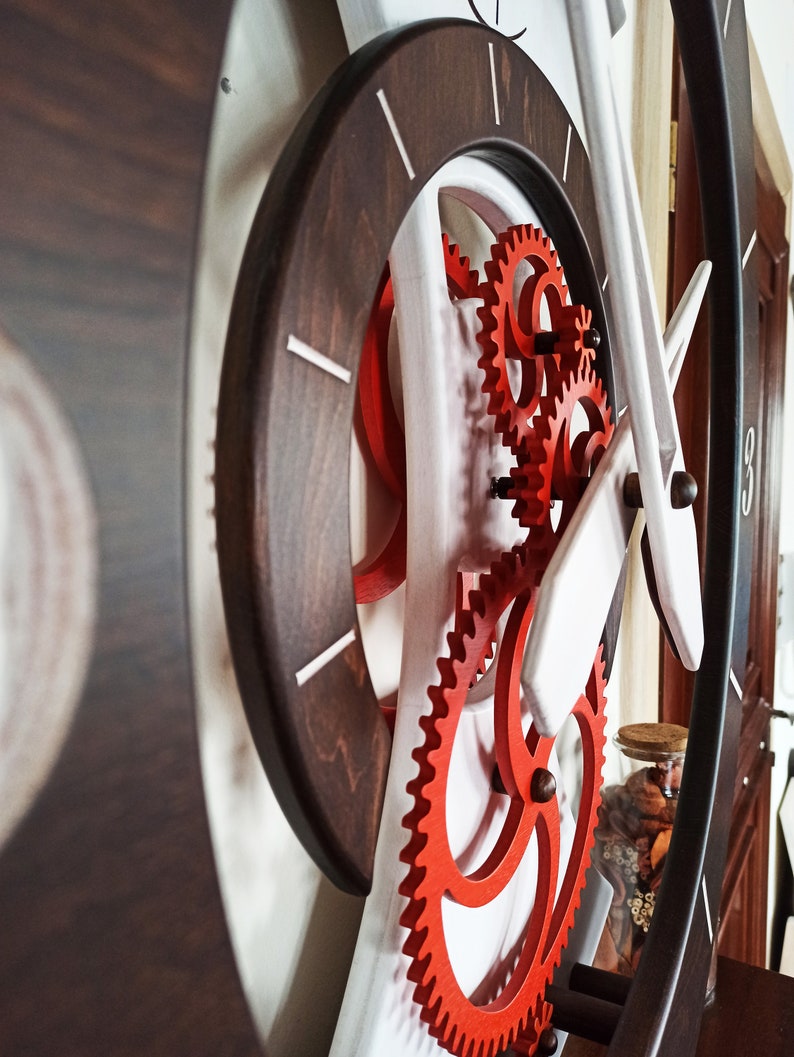 Large Wooden Wall Clock, Wooden Gear Clock, Wood Art, Housewarming Gift ...