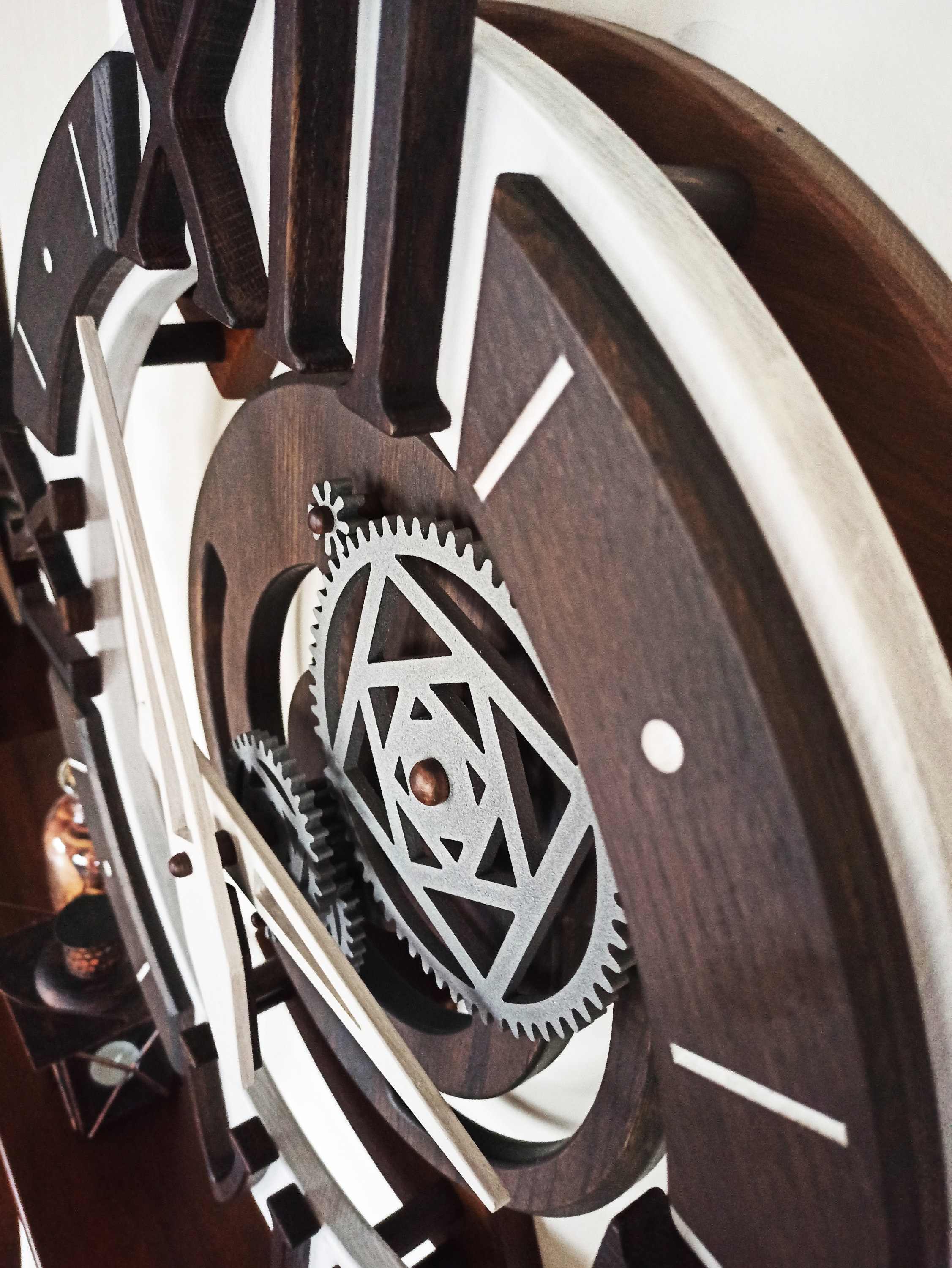 Large Wooden Wall Clock, Wooden Gear Clock, Wood Art, Housewarming Gift ...