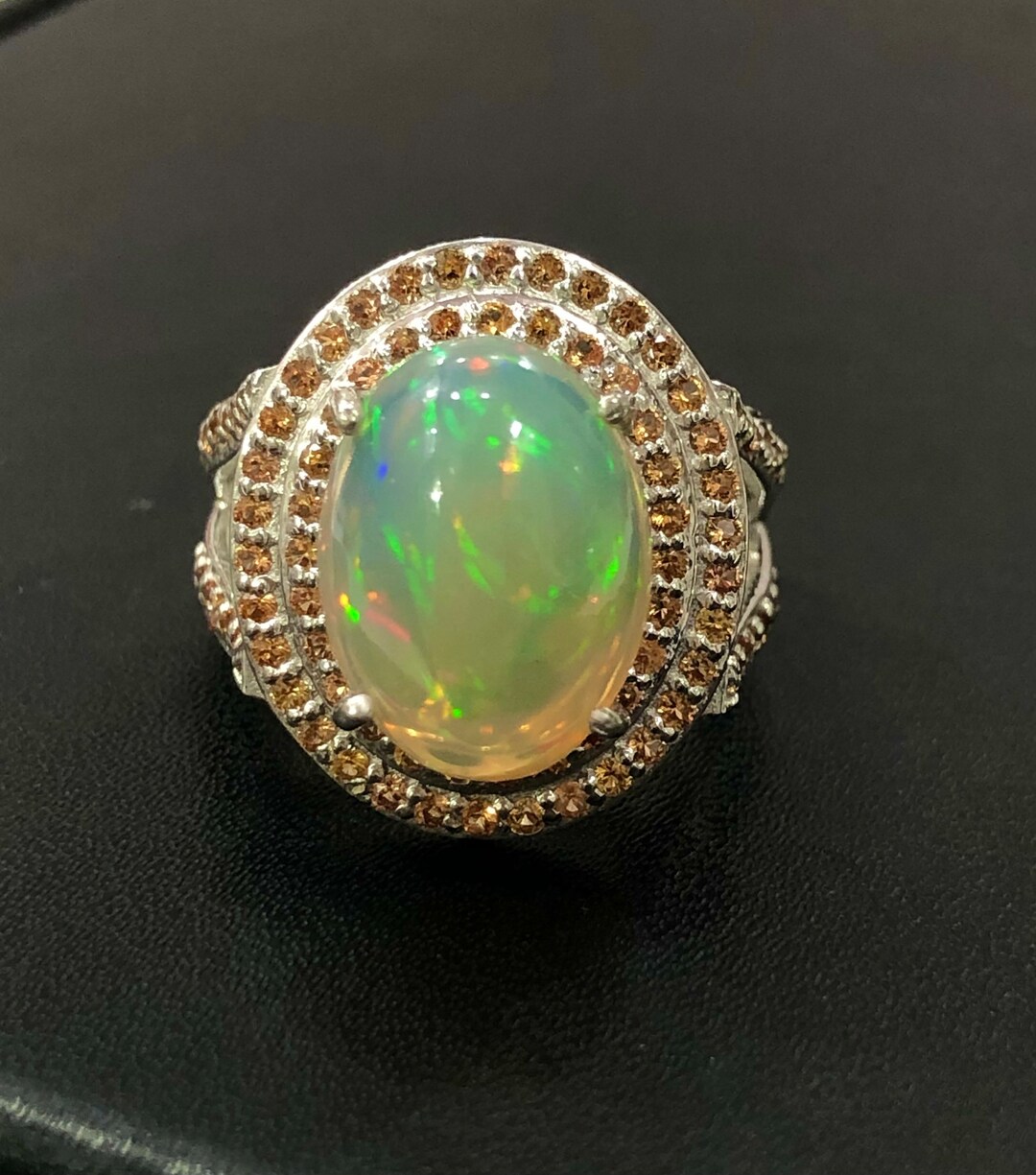 Yellow Opal Ring, Yellow Fire Opal Ring, Opal and Sapphire Ring ...