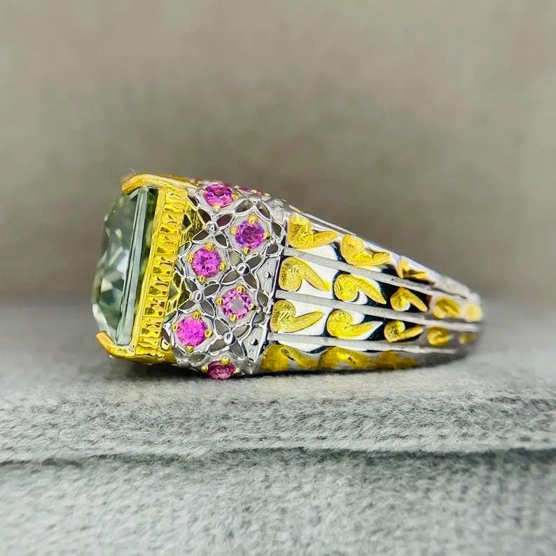 Natural Green Beryl Ring , Vintage Ring , Mughal Design Ring , 925 ...
