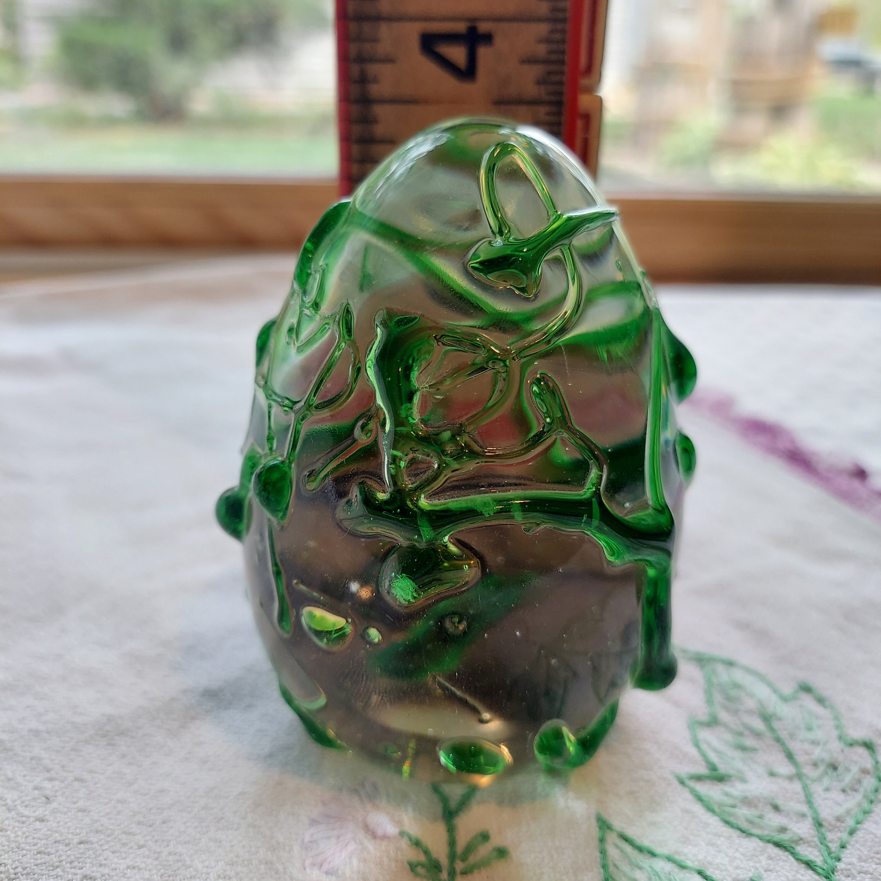 Art Glass Paperweight Green Applied Swirl Egg Shape - Etsy