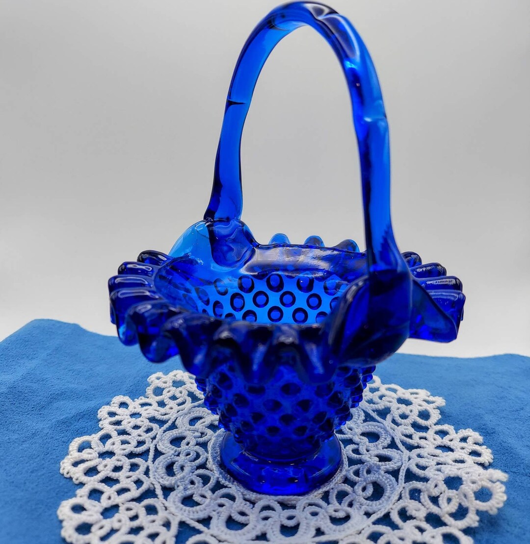 Vintage Cobalt Blue Fenton Hobnail Glass Basket Candy/flower Bowl - Etsy