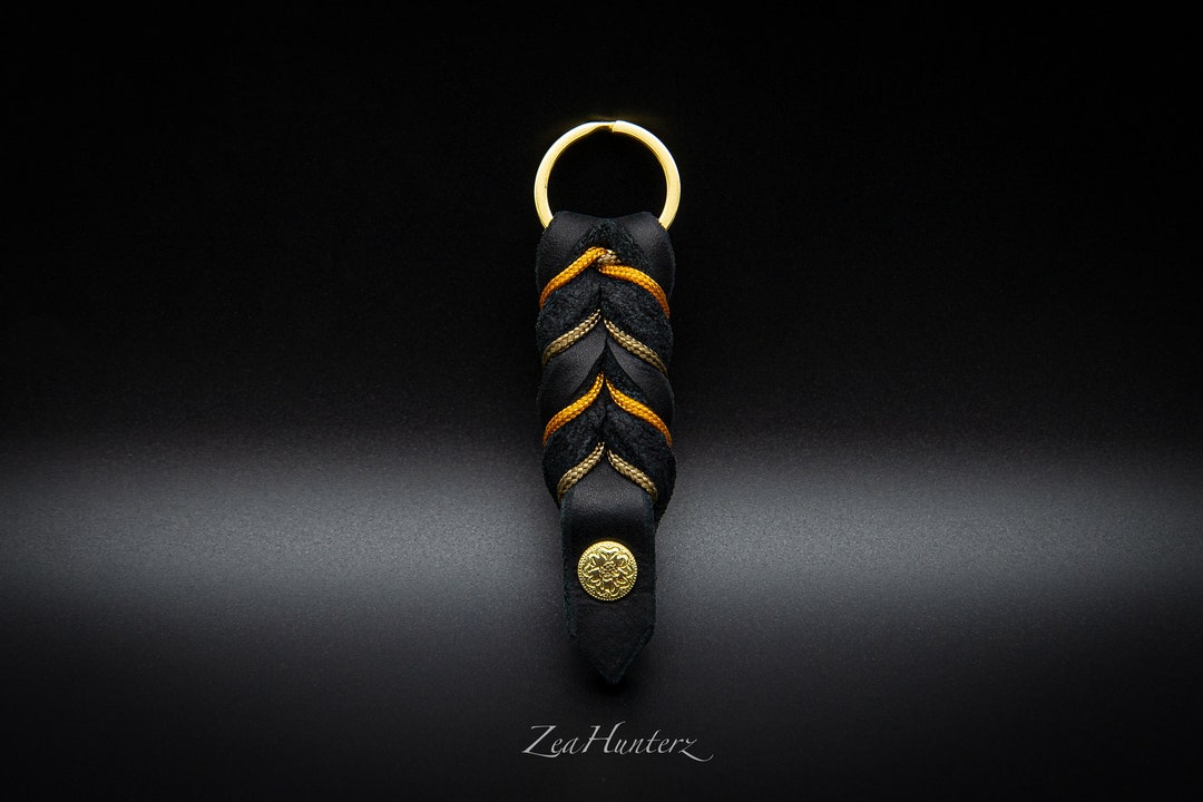 Mini Keychain in Black Grease Leather - Etsy