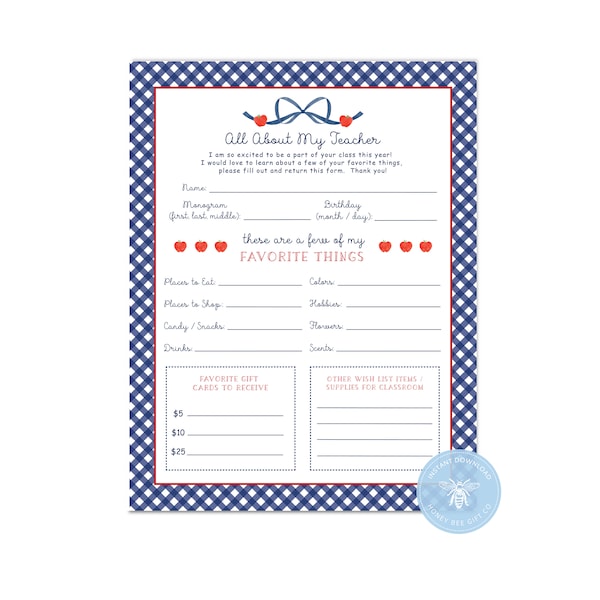 Get to Know Teacher Questionnaire - Etsy