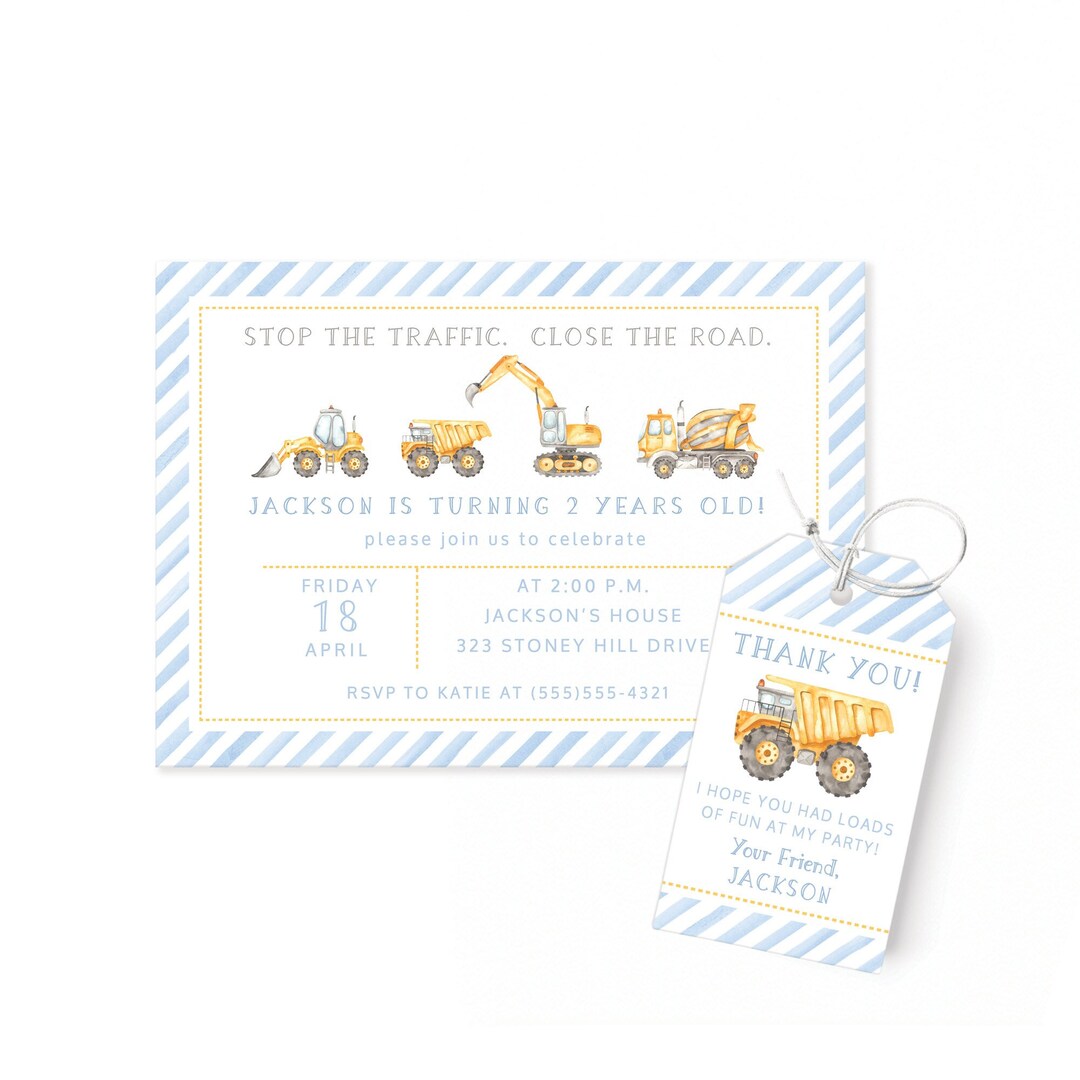 Kids Birthday Invitations | Construction Invitations | Dump Truck | Boy ...