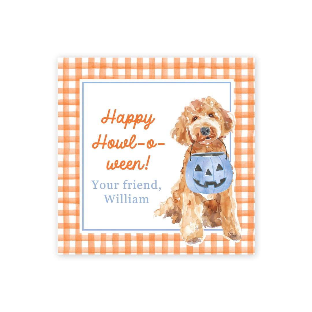 Halloween Favor Tags Golden Doodle Happy Howl-o-ween Halloween Gift Tag ...