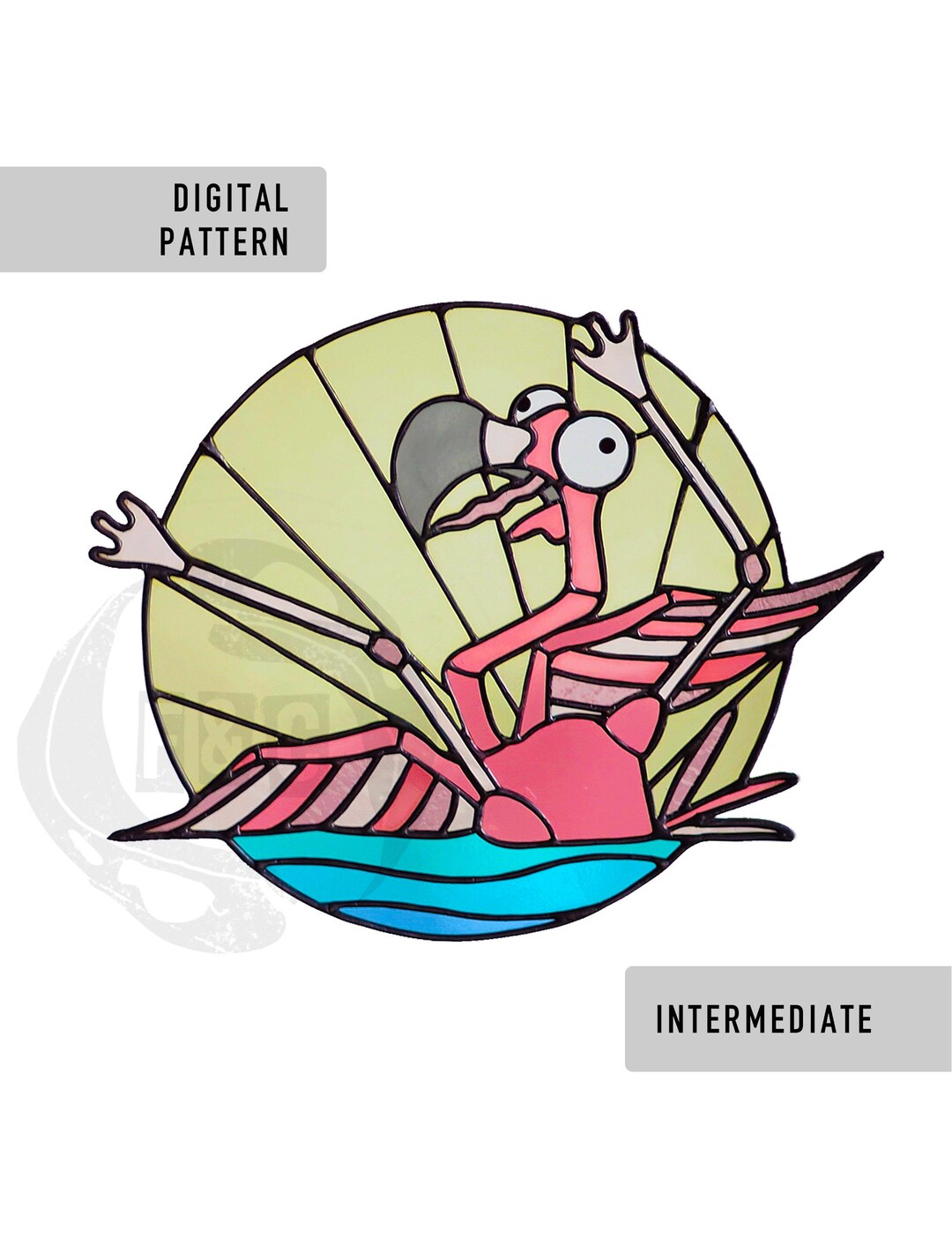Fallen Silly Flamingo - Stained Glass Pattern PDF File - Intermediate ...