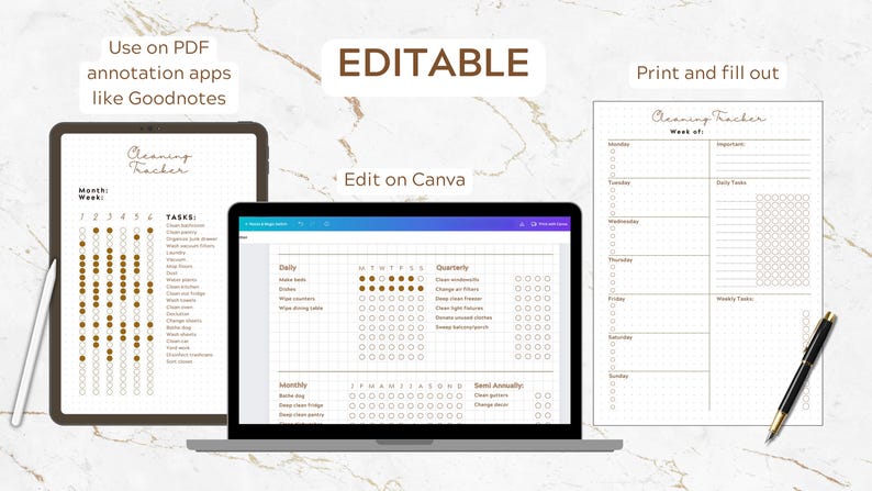 Editable Digital Cleaning Schedule, Goodnotes Cleaning Tracker, Canva ...