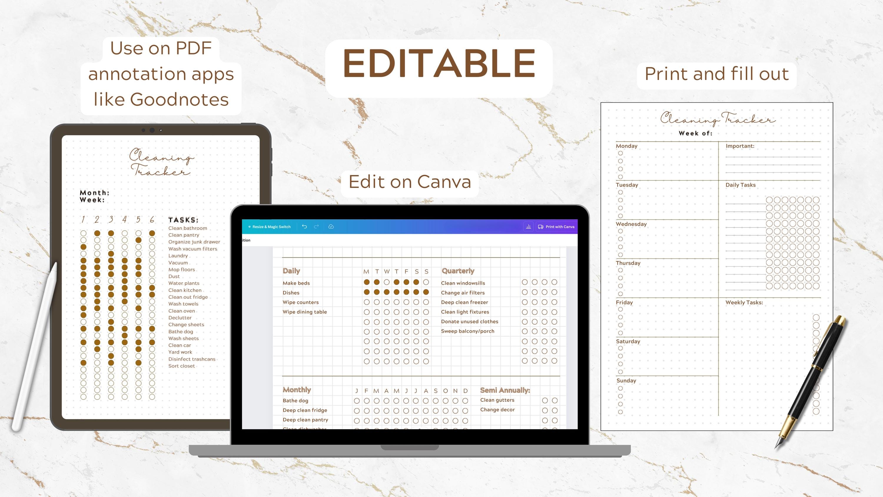 Editable Digital Cleaning Schedule, Goodnotes Cleaning Tracker, Canva ...