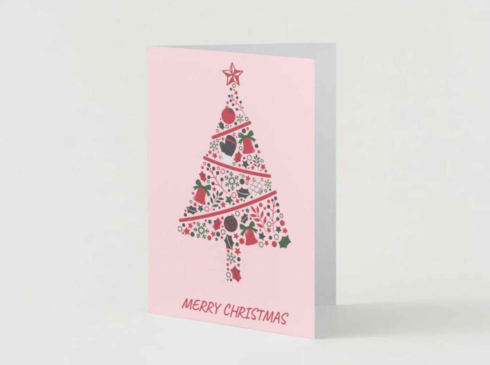 Merry Christmas Digital Holiday Greeting Card Pink Christmas Tree ...
