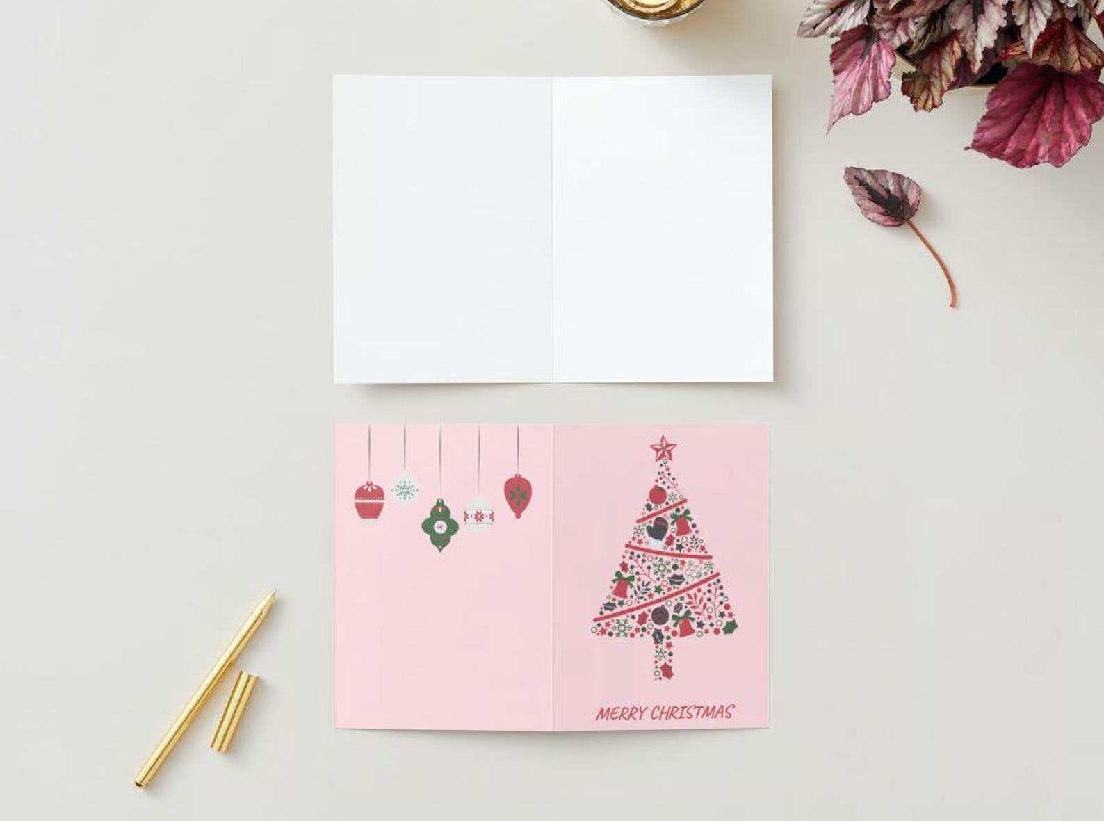 Merry Christmas Digital Holiday Greeting Card Pink Christmas Tree ...