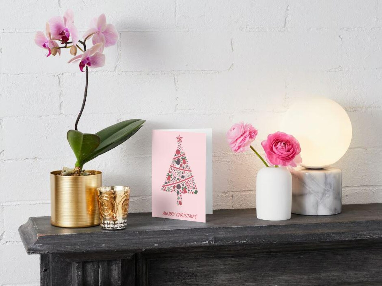 Merry Christmas Digital Holiday Greeting Card Pink Christmas Tree ...