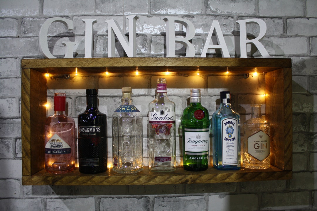 Rustic Industrial Wall Mounting Gin Rack Solid Wood Handmade - Etsy