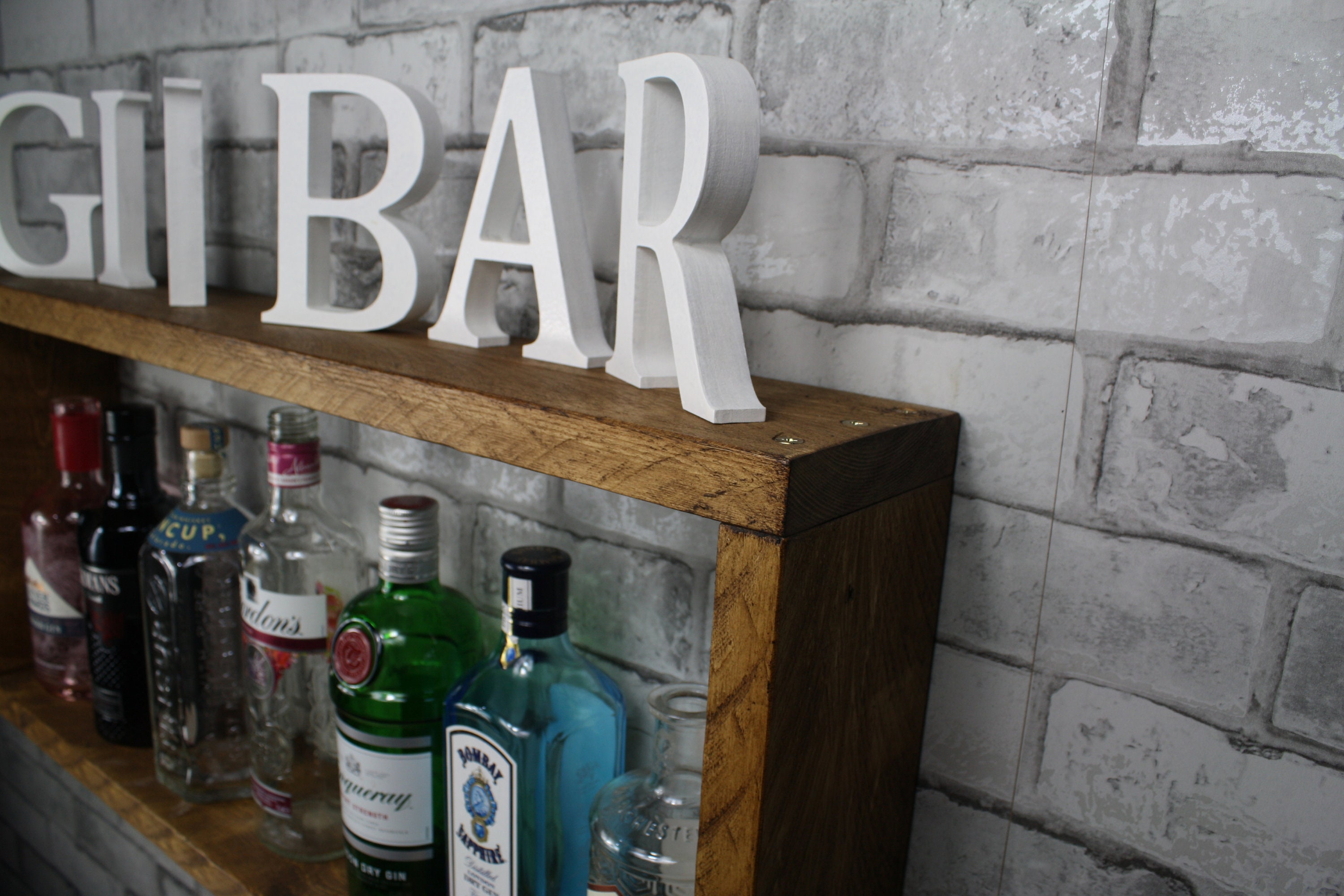 Rustic Industrial Wall Mounting Gin Rack Solid Wood Handmade | Etsy