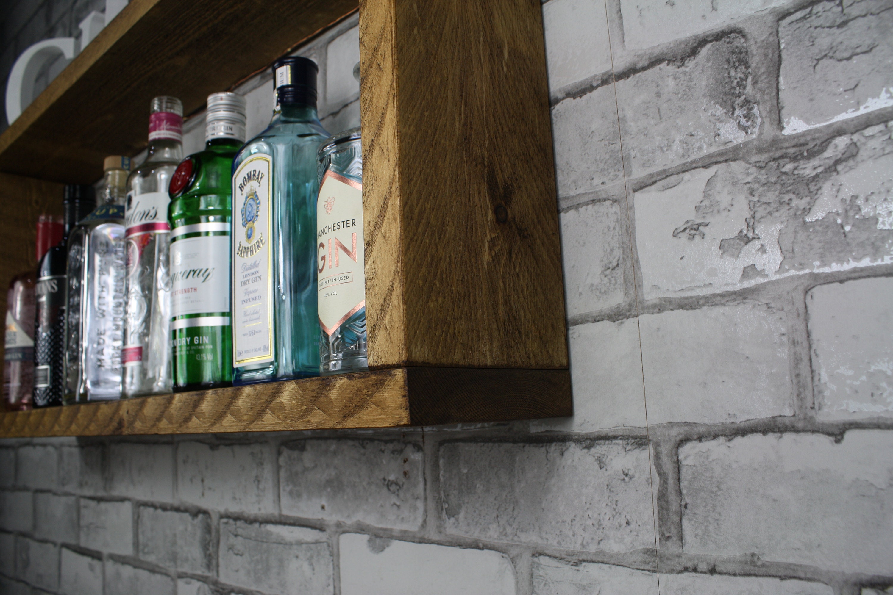 Rustic Industrial Wall Mounting Gin Rack Solid Wood Handmade | Etsy