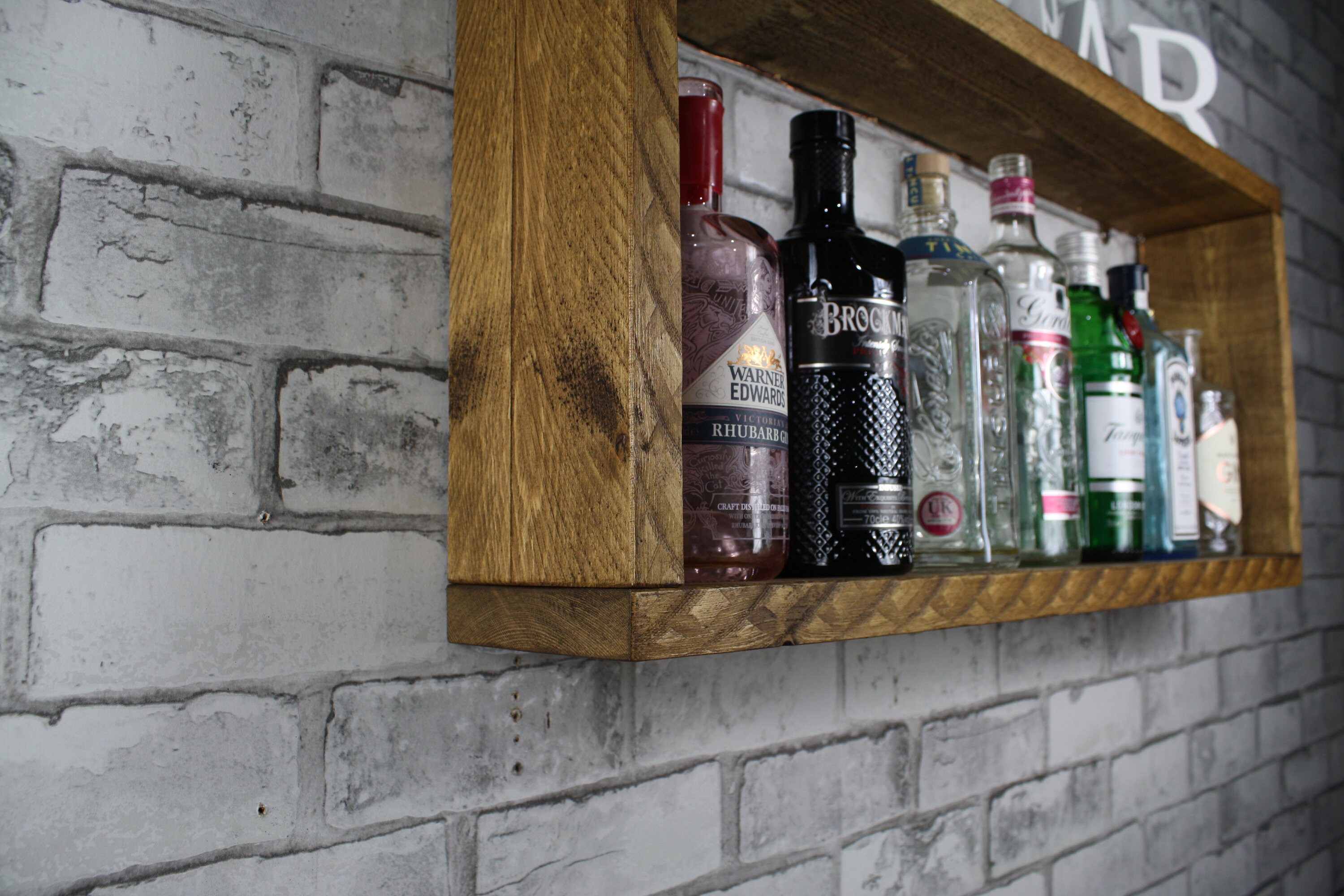 Rustic Industrial Wall Mounting Gin Rack Solid Wood Handmade | Etsy