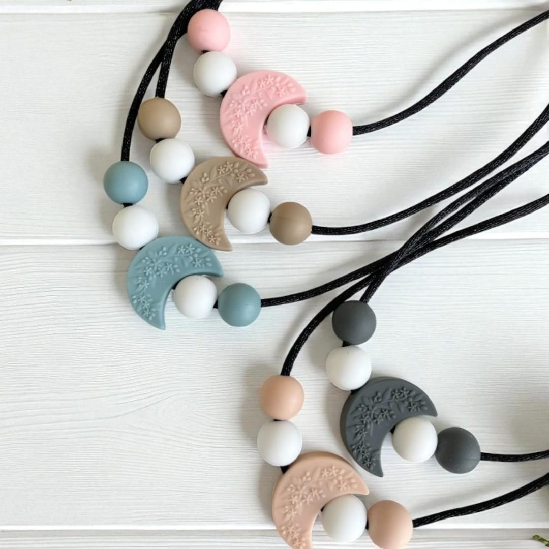Moon Fidget Necklace, Silicone Beaded Calming Jewelry, Discreet Sensory ...