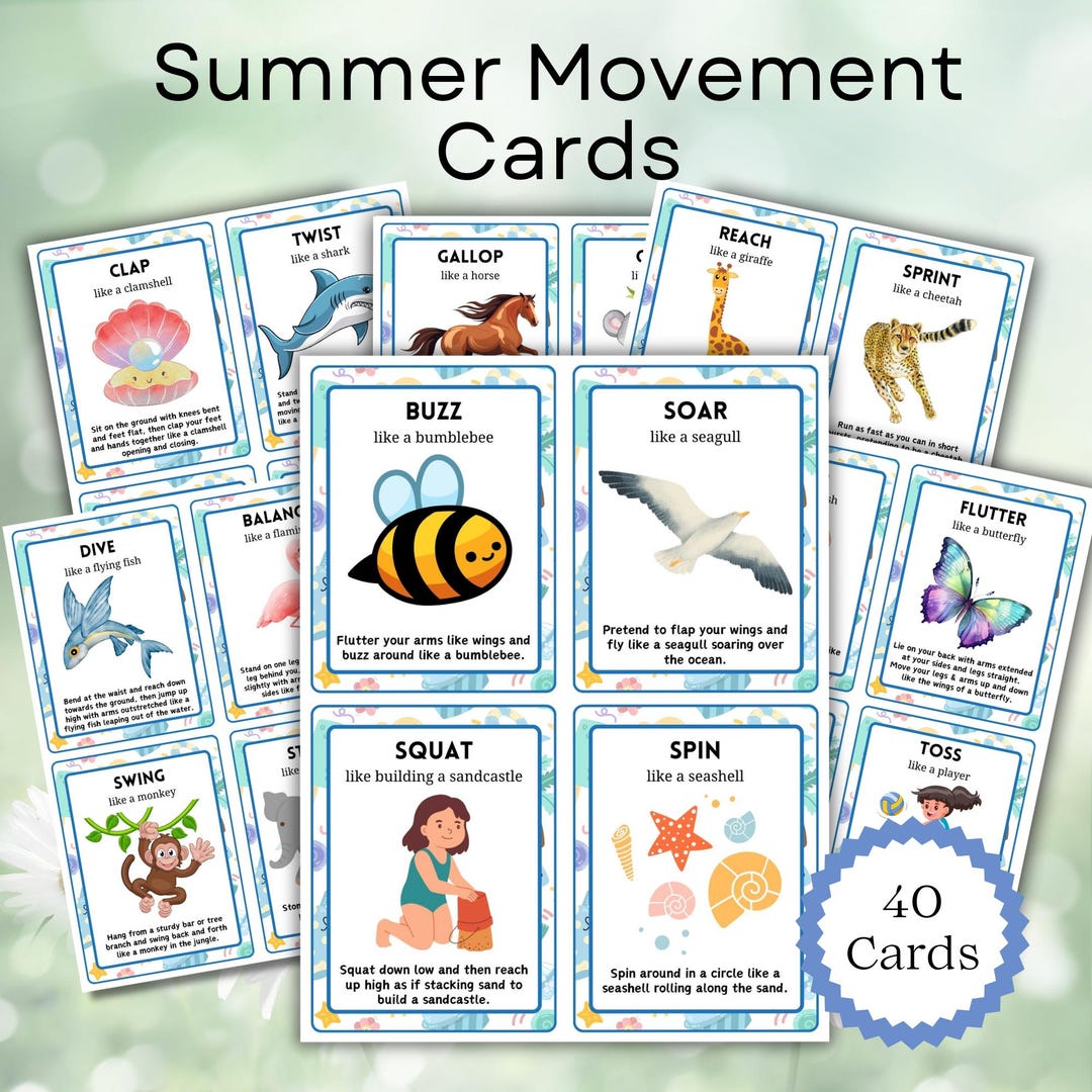 Printable Movement Cards for Kids – Summer Activity Games & Exercises ...