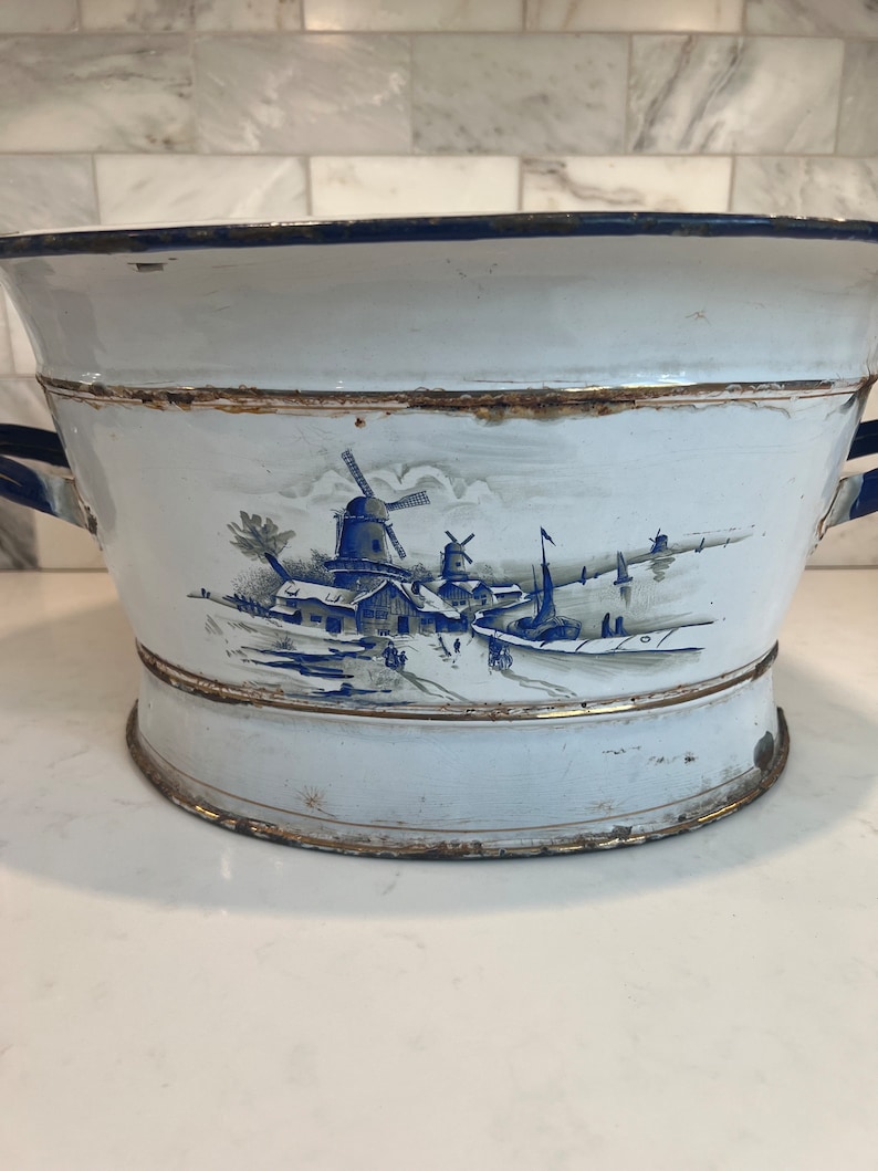 Antique French Enamelware Basin - Etsy